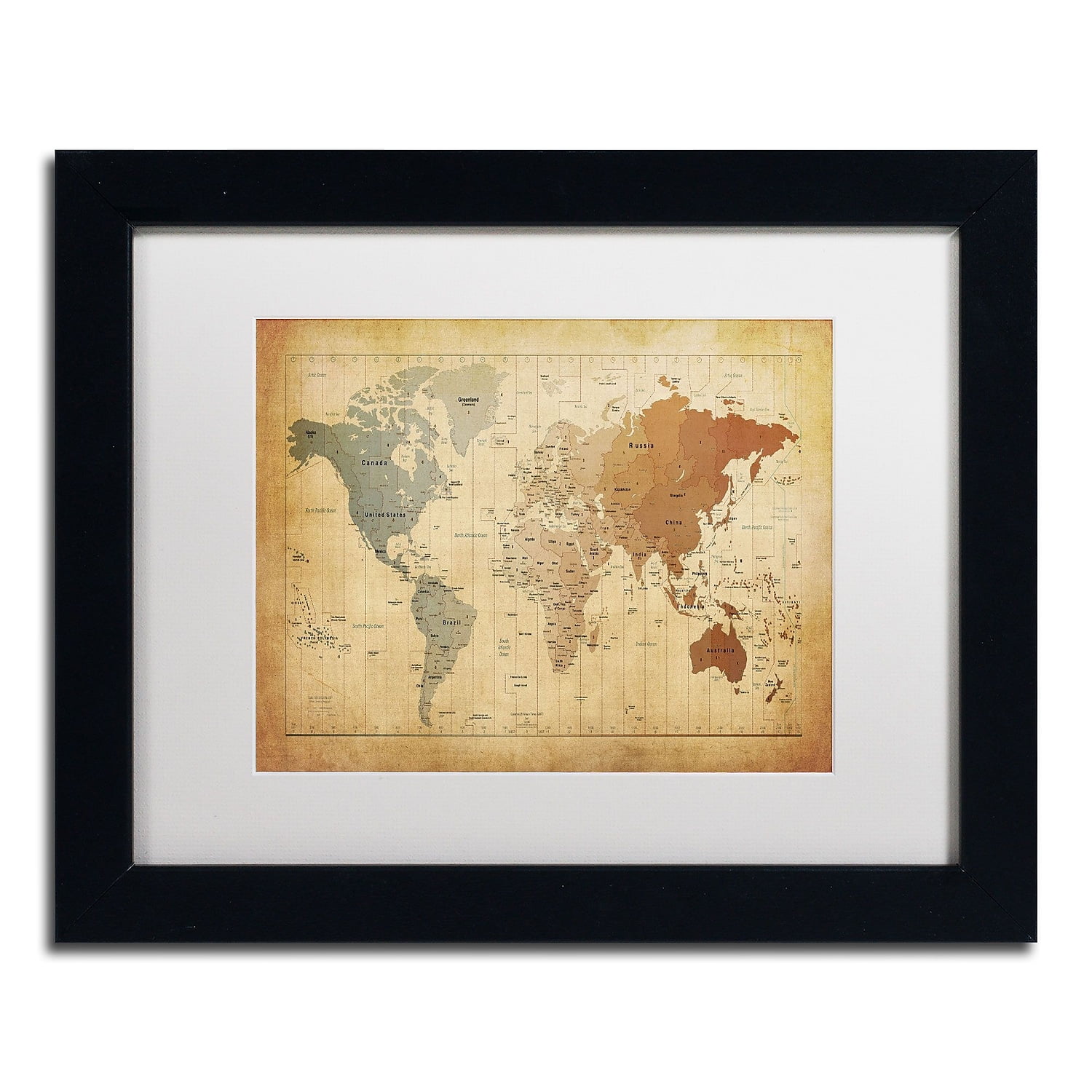 Trademark Fine Art "Time Zones Map of the World" Canvas Art by Michael ...