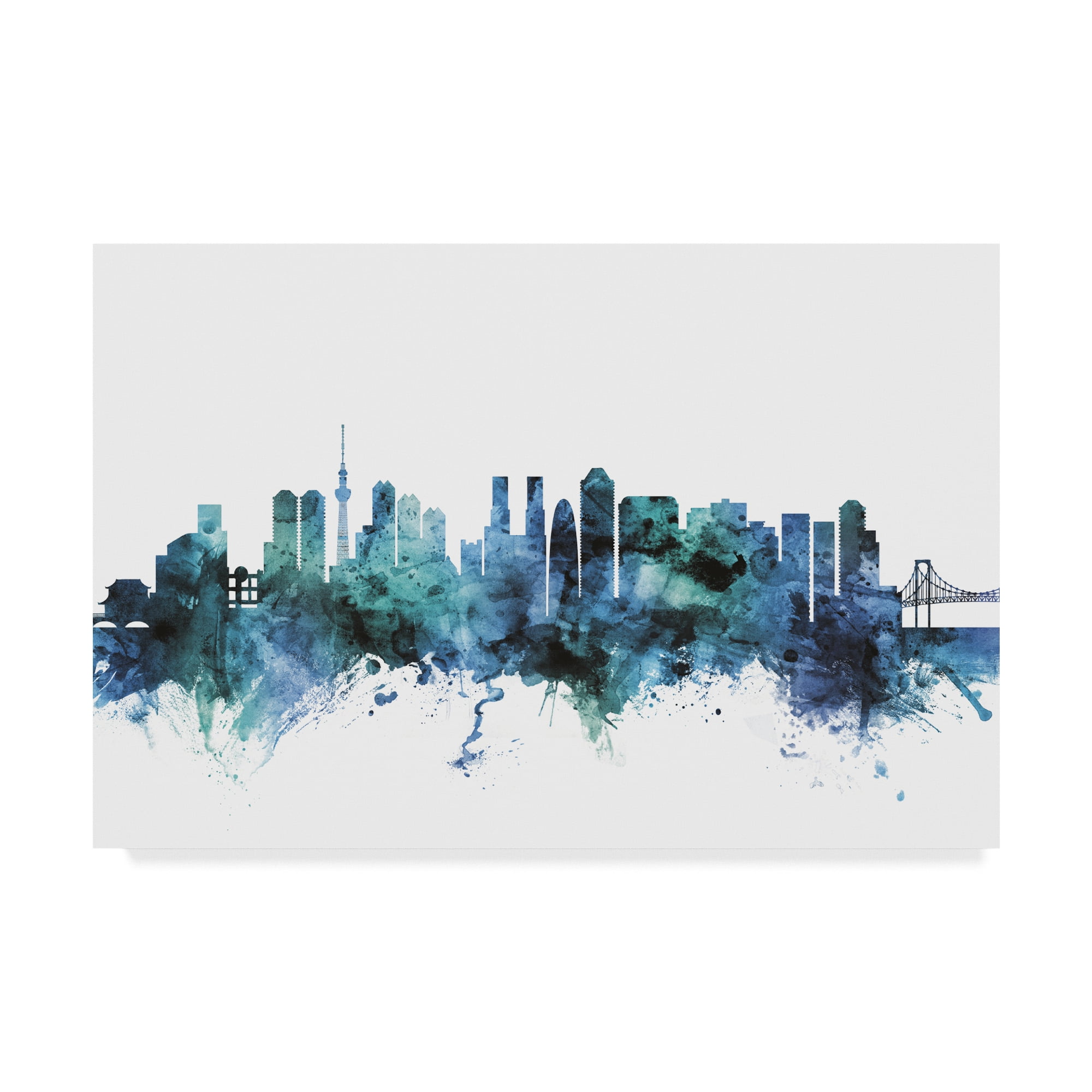 Trademark Fine Art 'Tokyo Japan Blue Teal Skyline' Canvas Art by ...