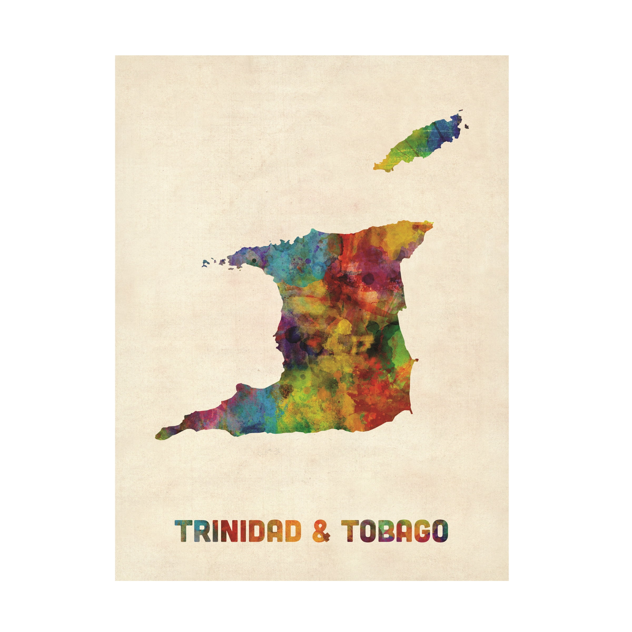 Trademark Fine Art Michael Tompsett Trinidad And Tobago Watercolor Map ...