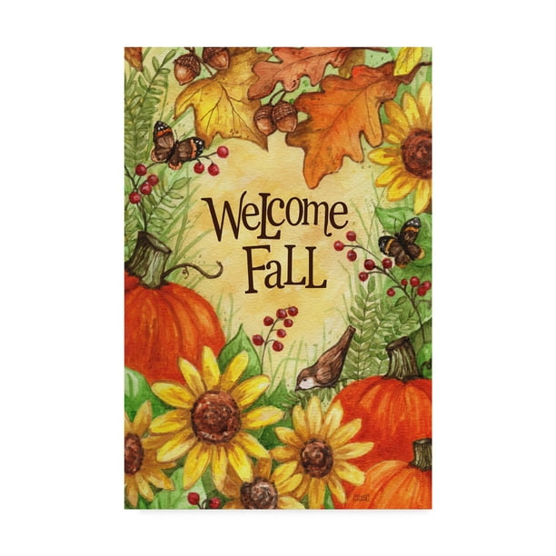 Trademark Fine Art 'Welcome Fall Pumpkins And Leaves' Canvas Art by ...