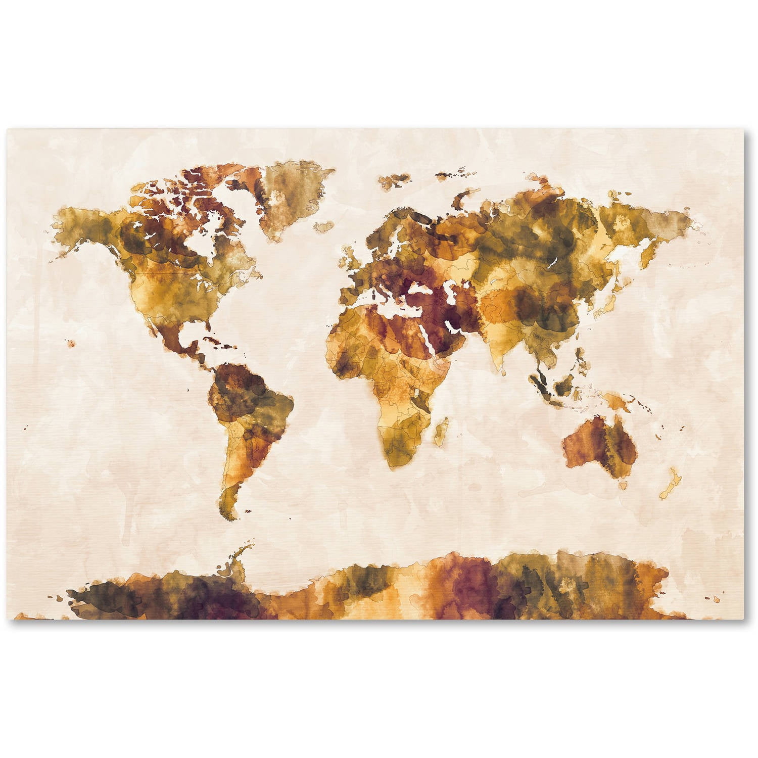 Trademark Fine Art "World Map Watercolor Painting" Canvas Art by ...