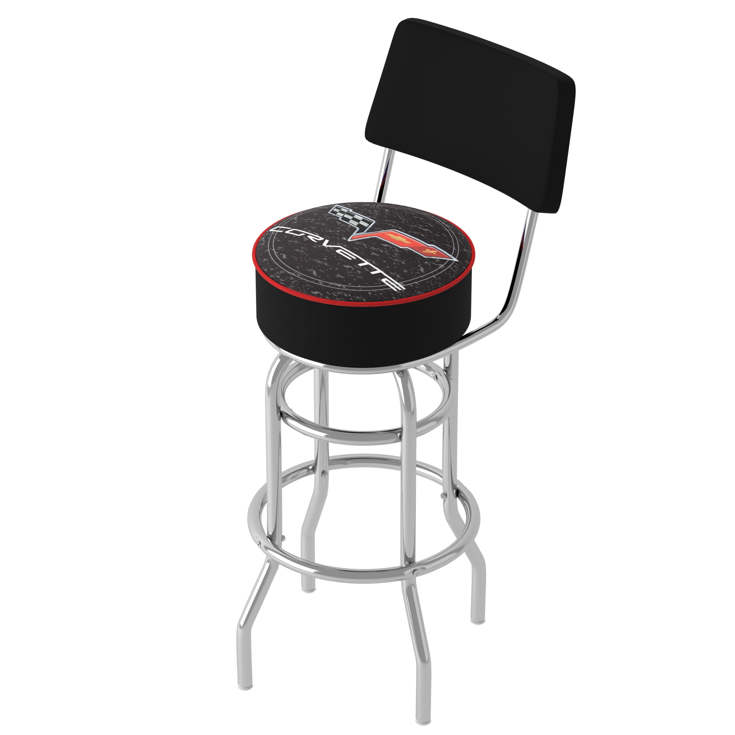 Trademark Gameroom Corvette C6 Black Swivel Bar Stool with Back Rest ...