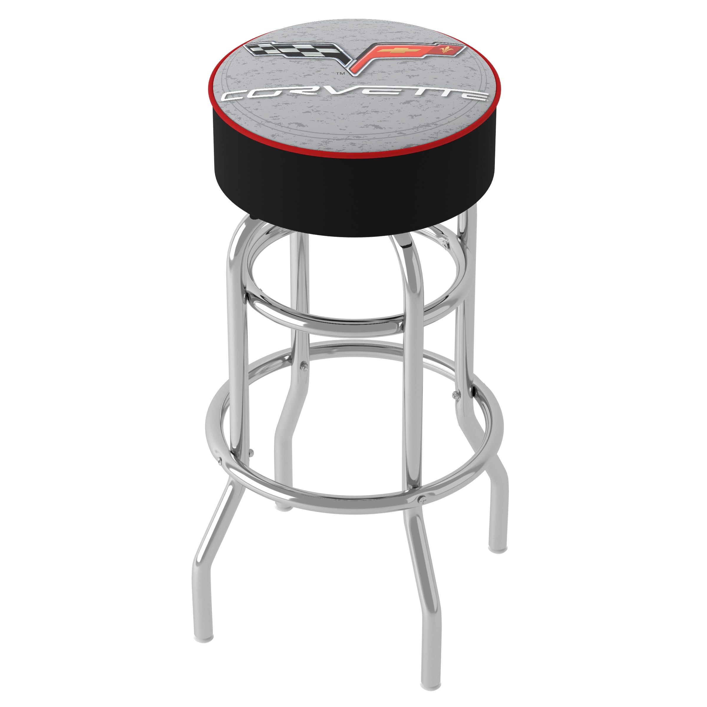 Trademark Gameroom Corvette C6 Silver Bar Stool with Padded Seat and ...
