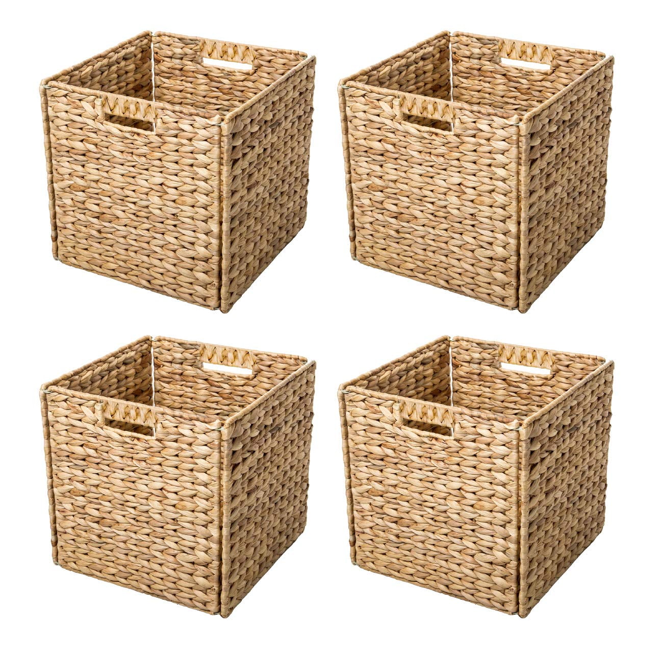 Trademark Innovations Foldable Hyacinth Storage Baskets with Iron Wire ...