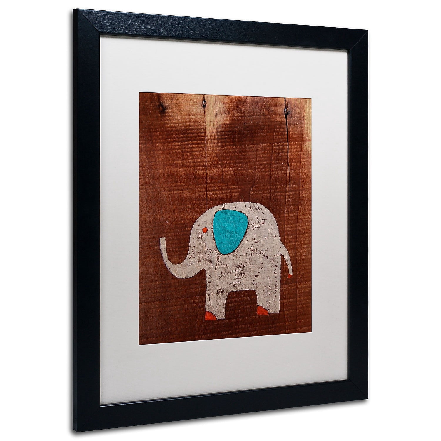 Trademark Nicole Dietz "Elephant on Wood" Art White Matte W/Black Frame ...