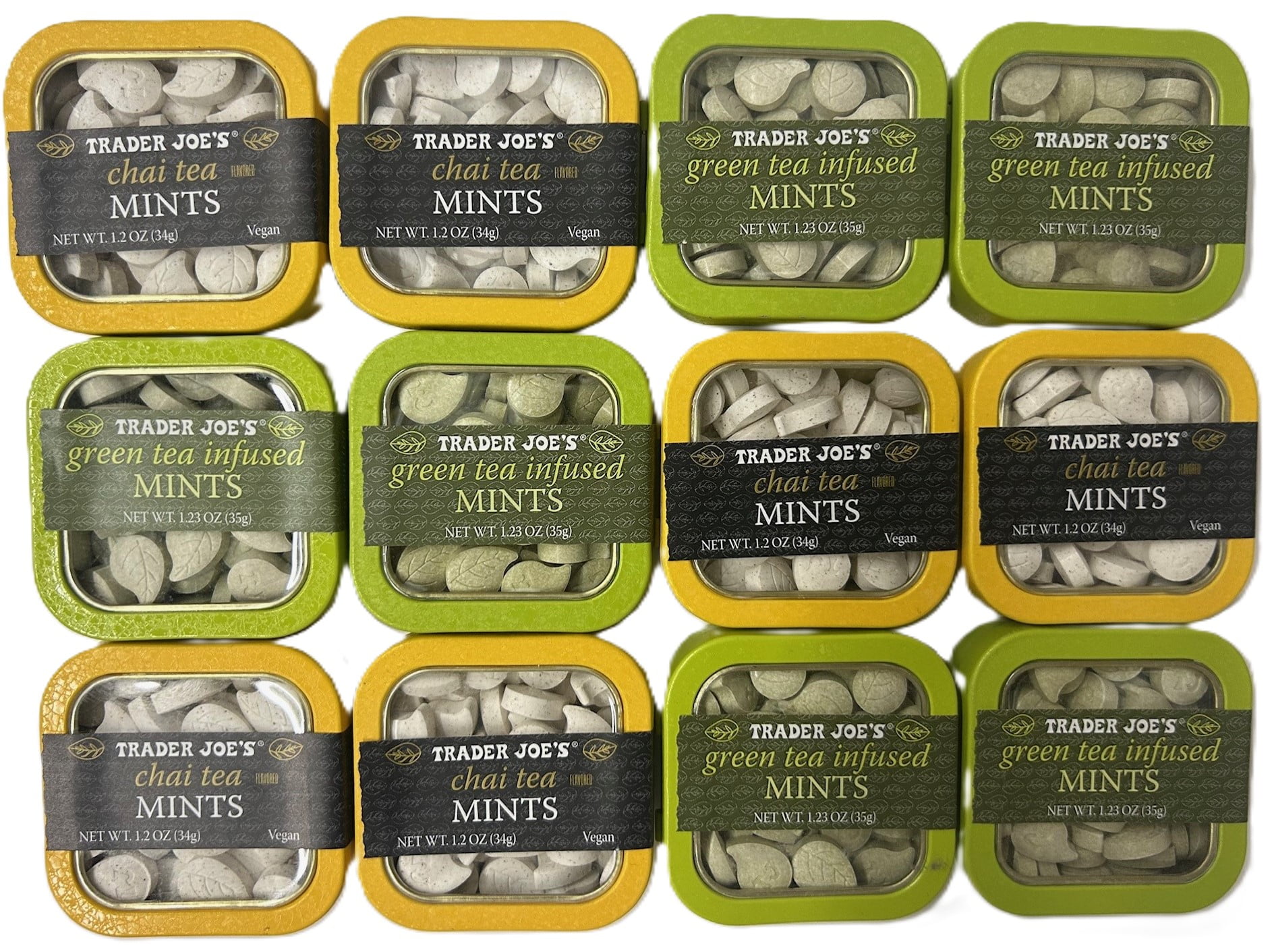 Trader Joe's Flavored Mints Assortment – Chai Tea & Green Tea Mints, 1.2 oz Tins (Pack of 12 ...