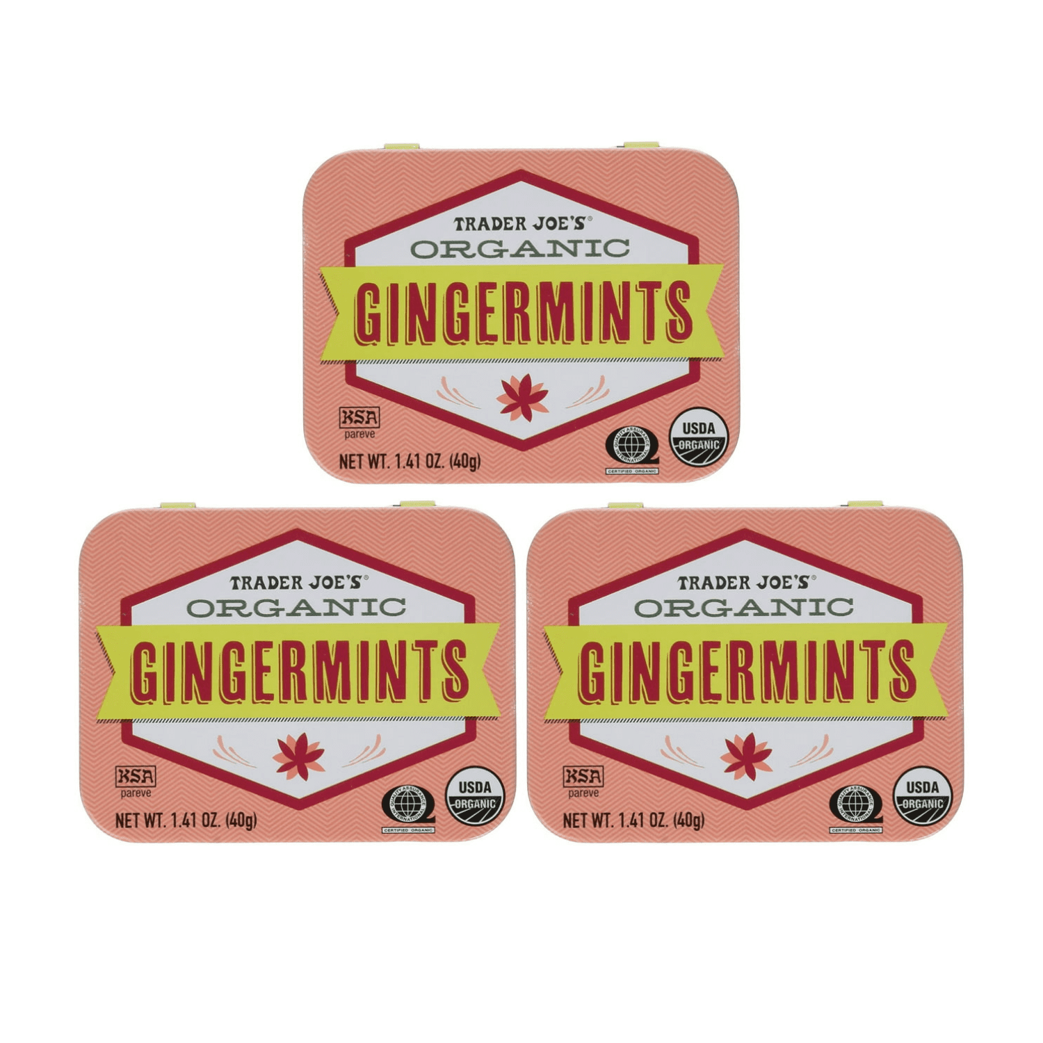 Trader Joe's Organic Gingermints, Gluten-Free Vegan Breath Mints, Pack of 3 Tins - Walmart.com
