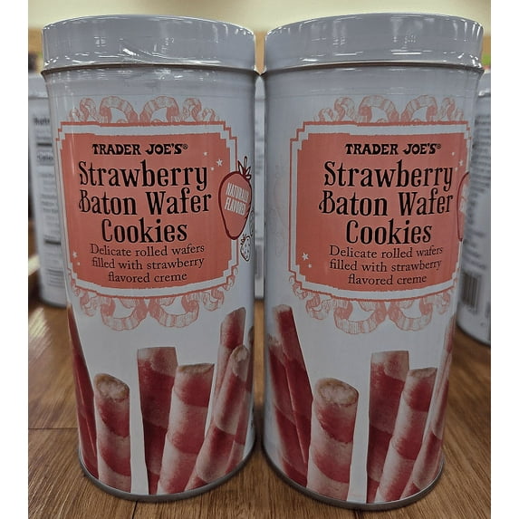 Trader Joe's Strawberry Baton Wafer Cookies 5oz 142g (2 Tins) - Walmart.com