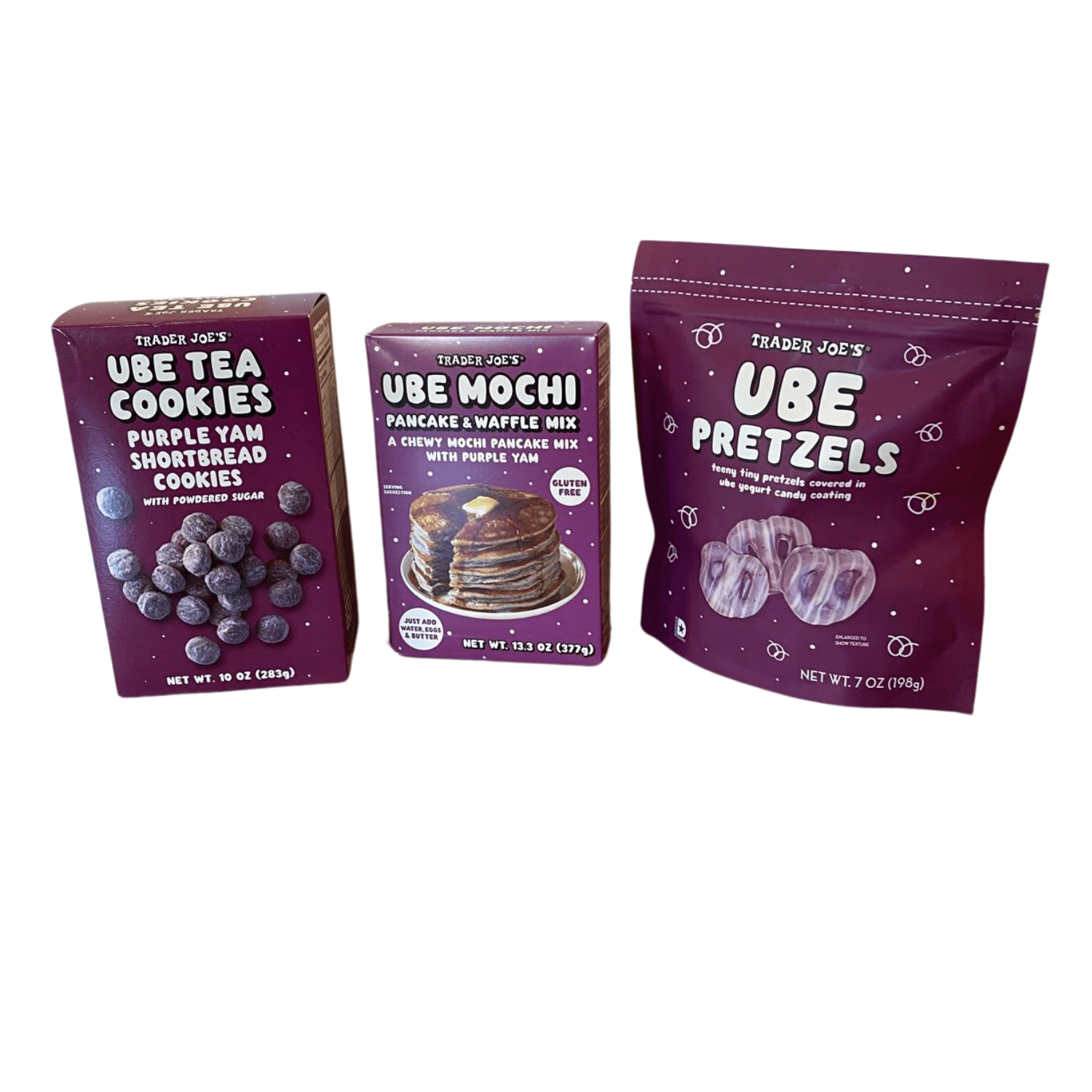 Trader Joe's Ube Mochi Pancake & Waffle Mix and Ube Pretzels , Ube Tea ...