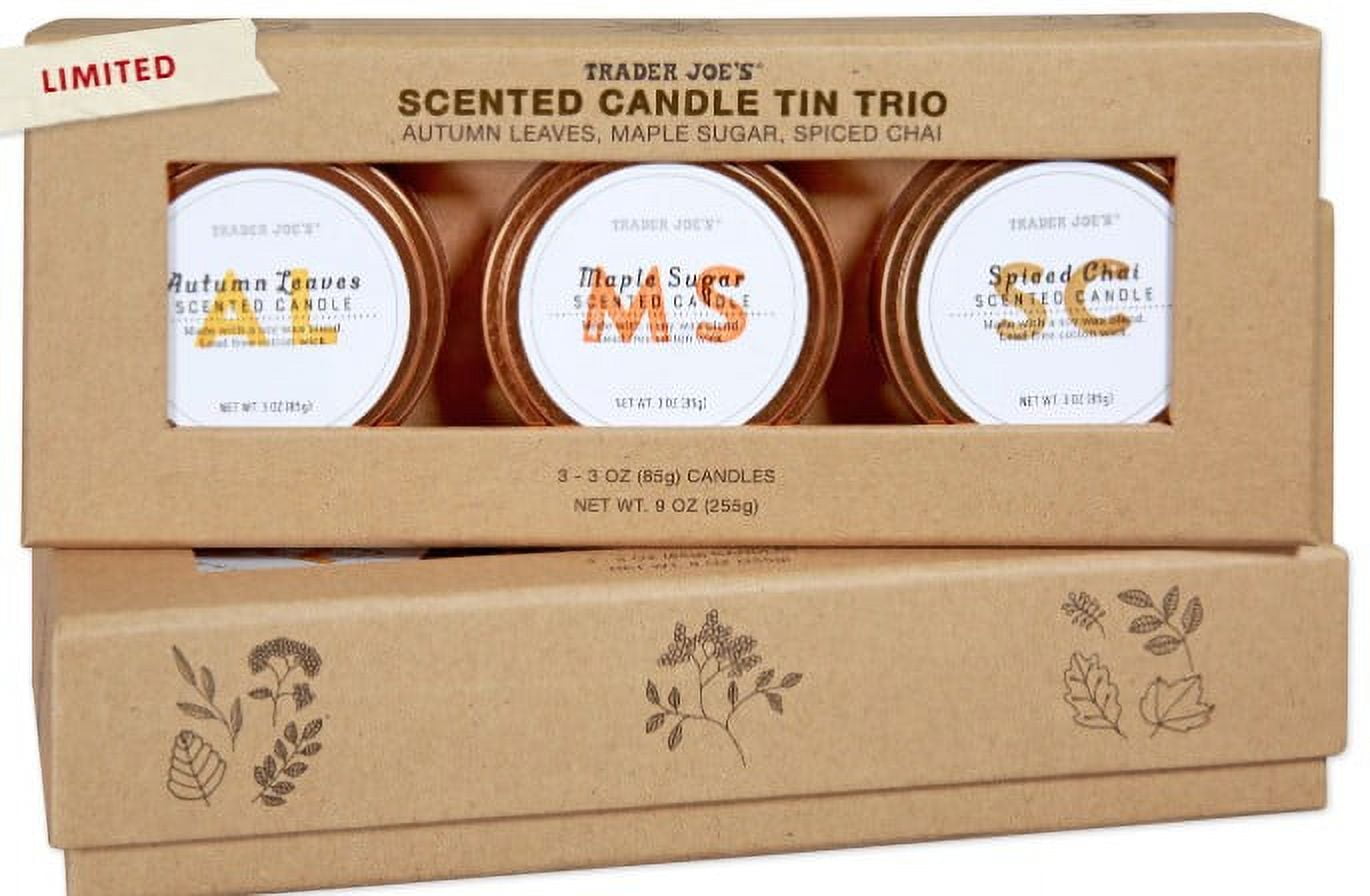 Trader Joes Fall Scented Candle Tin Trio: Autumn Leaves, Maple Sugar ...