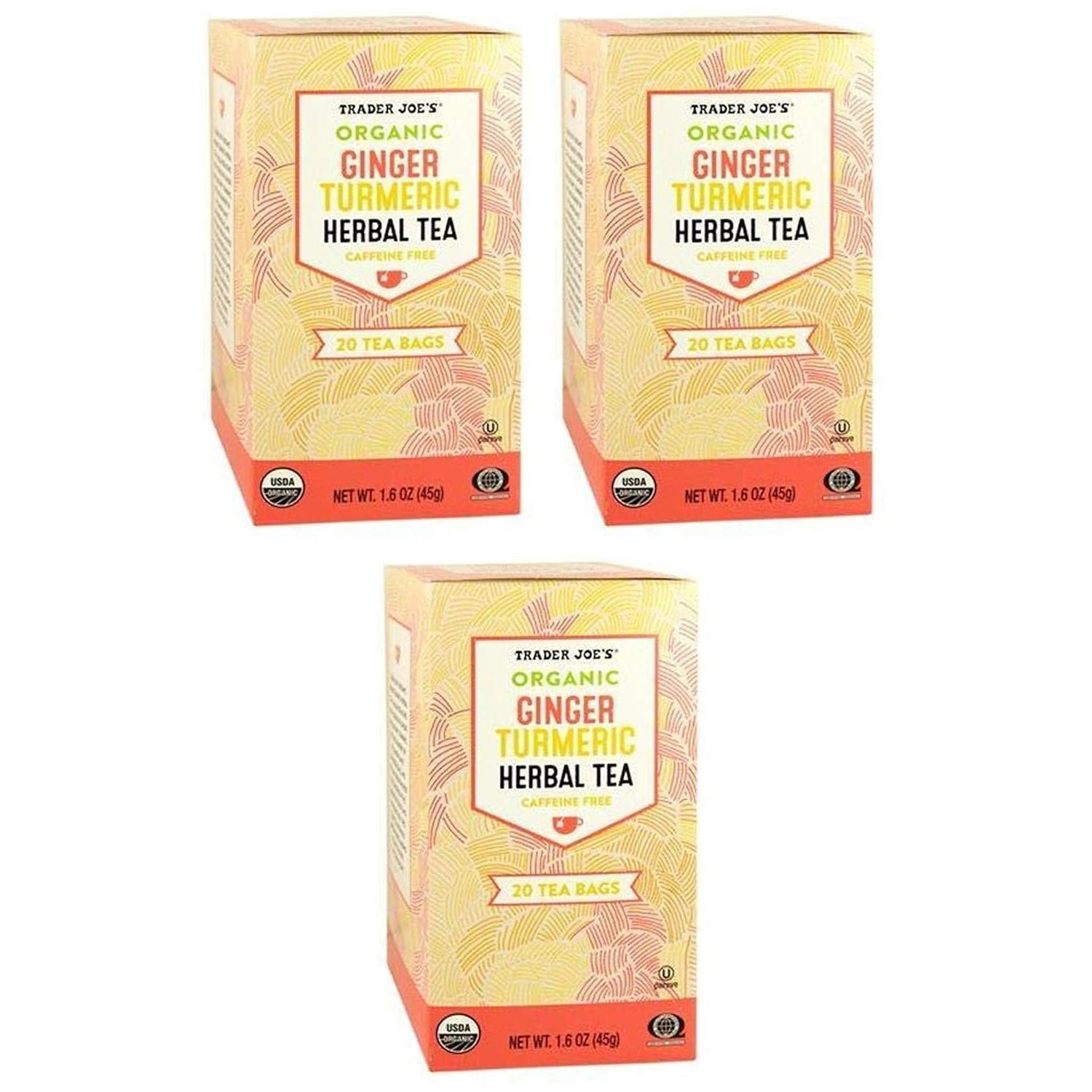 Trader Joes Organic Ginger Turmeric Herbal Tea 20 Tea Bags (One Pack)-set of 3 - Walmart.com