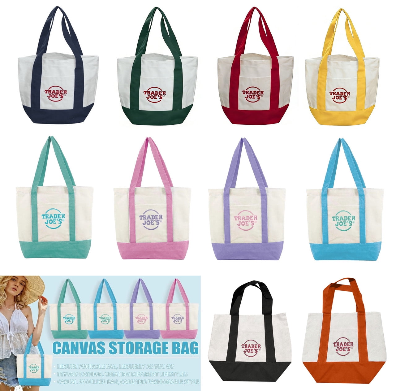 Trader Joes Tote Bag Stylish Canvas Embroidered Bag Durable & Reusable ...