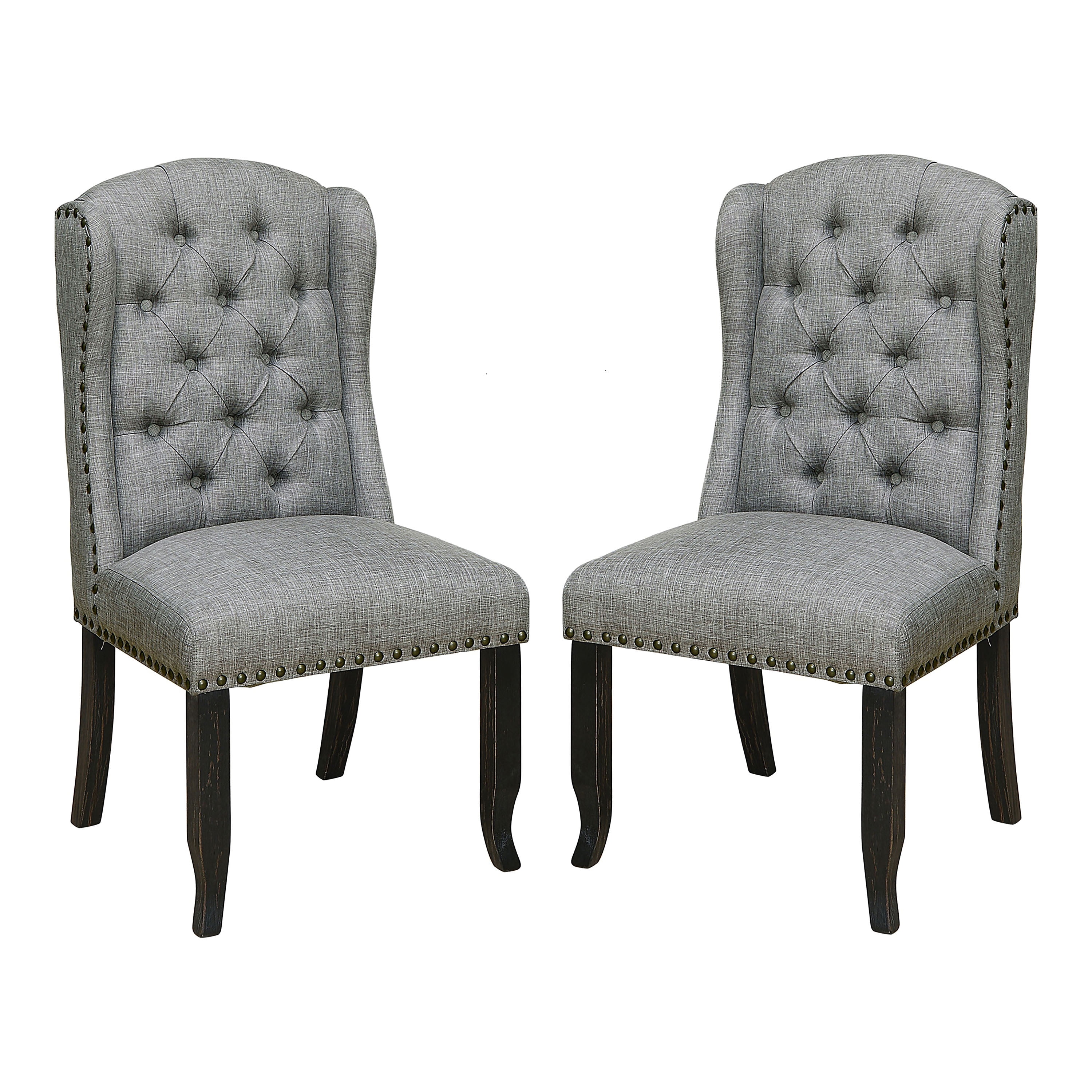 Tradi Fabric Tufted Wingback Side Chairs, Set of 2, Light Gray ...