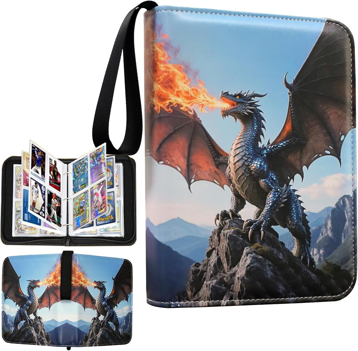 Trading Card Binder Deluxe Charizard 4-Pocket Side-Loading Pages Zipper ...