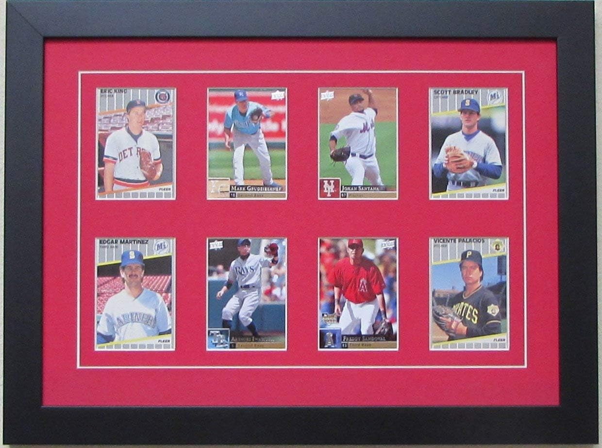 Trading Card Display Frame 8 Cards Black Wood Frame with Matting and ...
