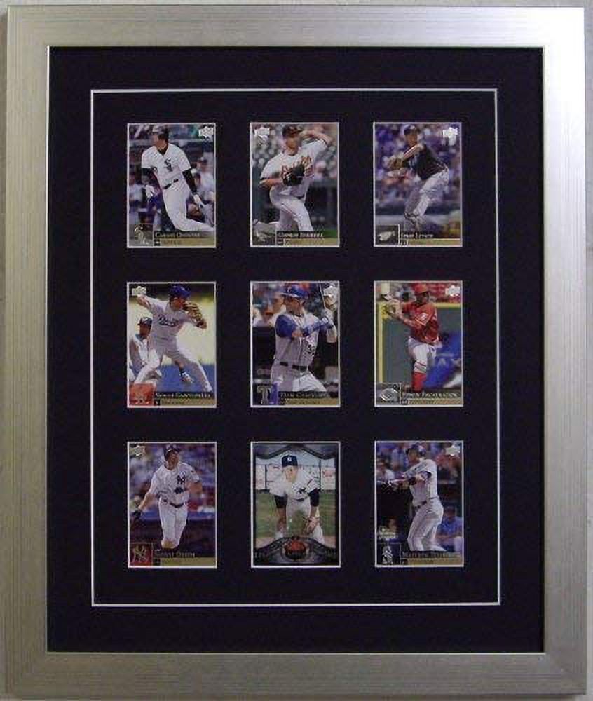 Trading Card Display Frame for 9 Cards with Black Matting and Brushed ...