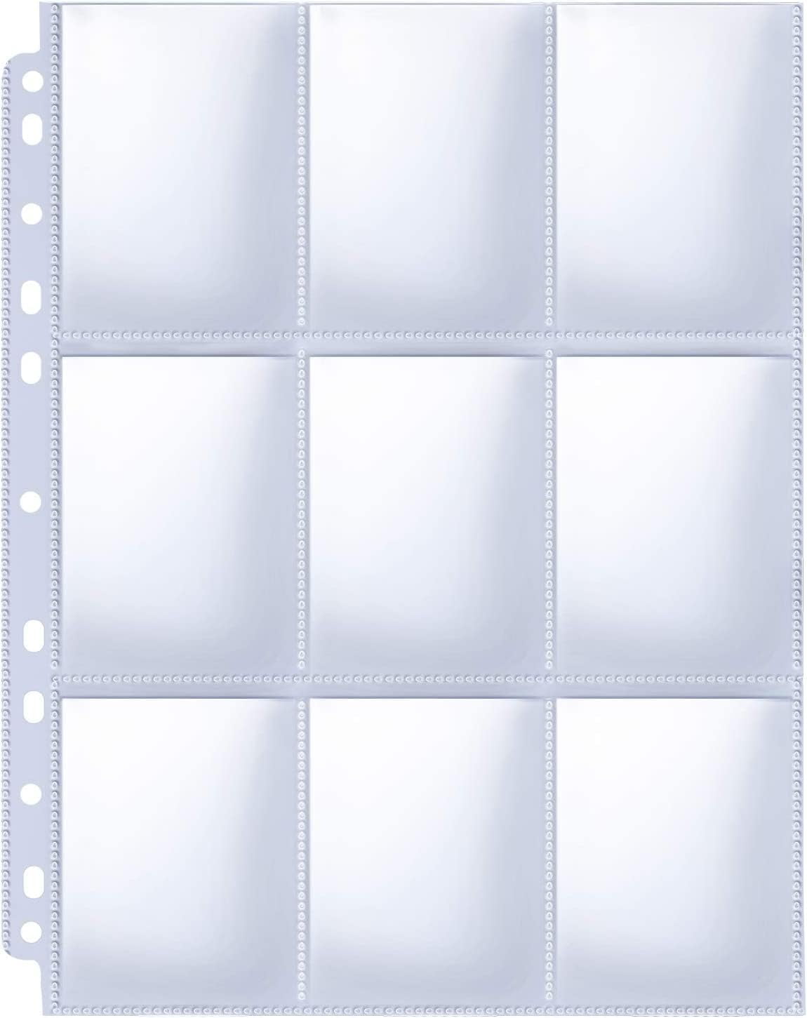 Trading Card Sleeve Pages, 100 Pack 9 Pocket Album Pages 11 Holes Fit 3 ...