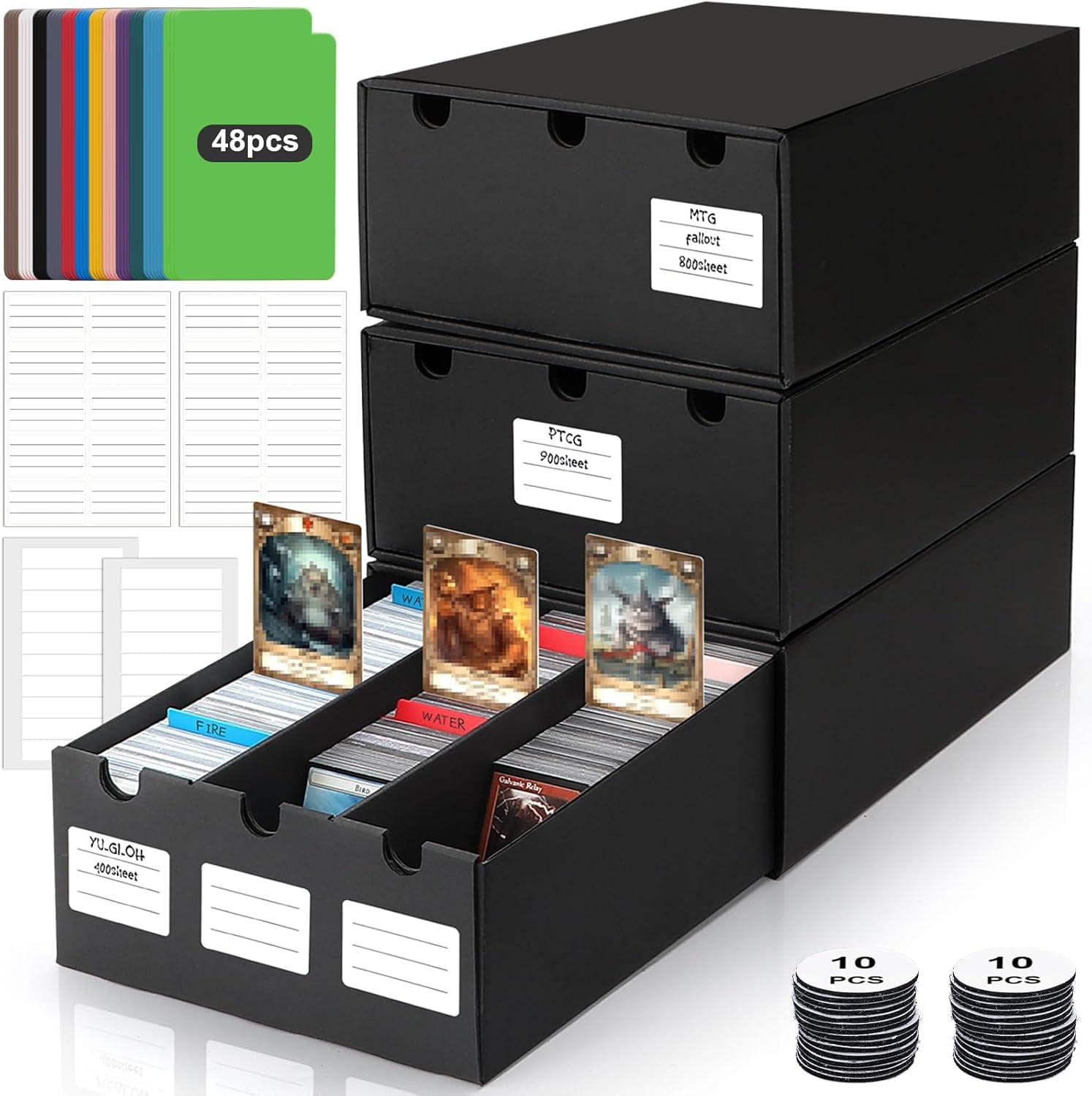 Trading Card Storage Box,9000+ Cardboard Cards Organizer Box with 48 ...