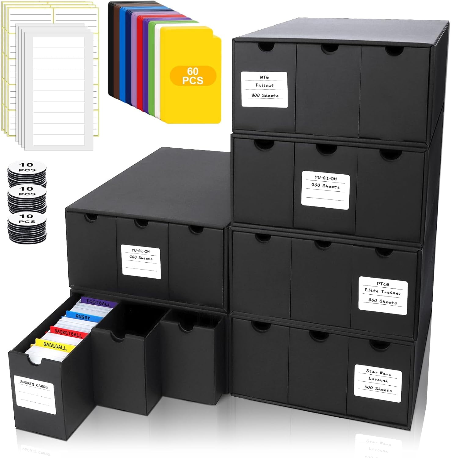 Trading Card Storage Box, Includes 12-600 CT Boxes & 48 Card Dividers ...