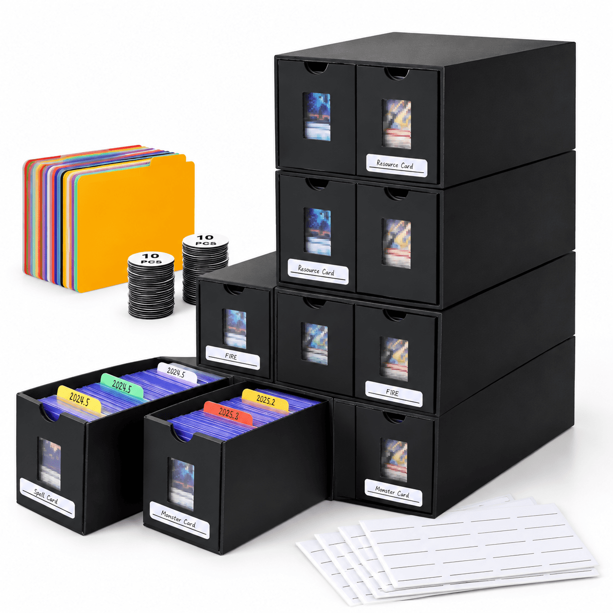 Trading Card Storage Box Set with 2-12 Boxes, Dividers, Labels and ...
