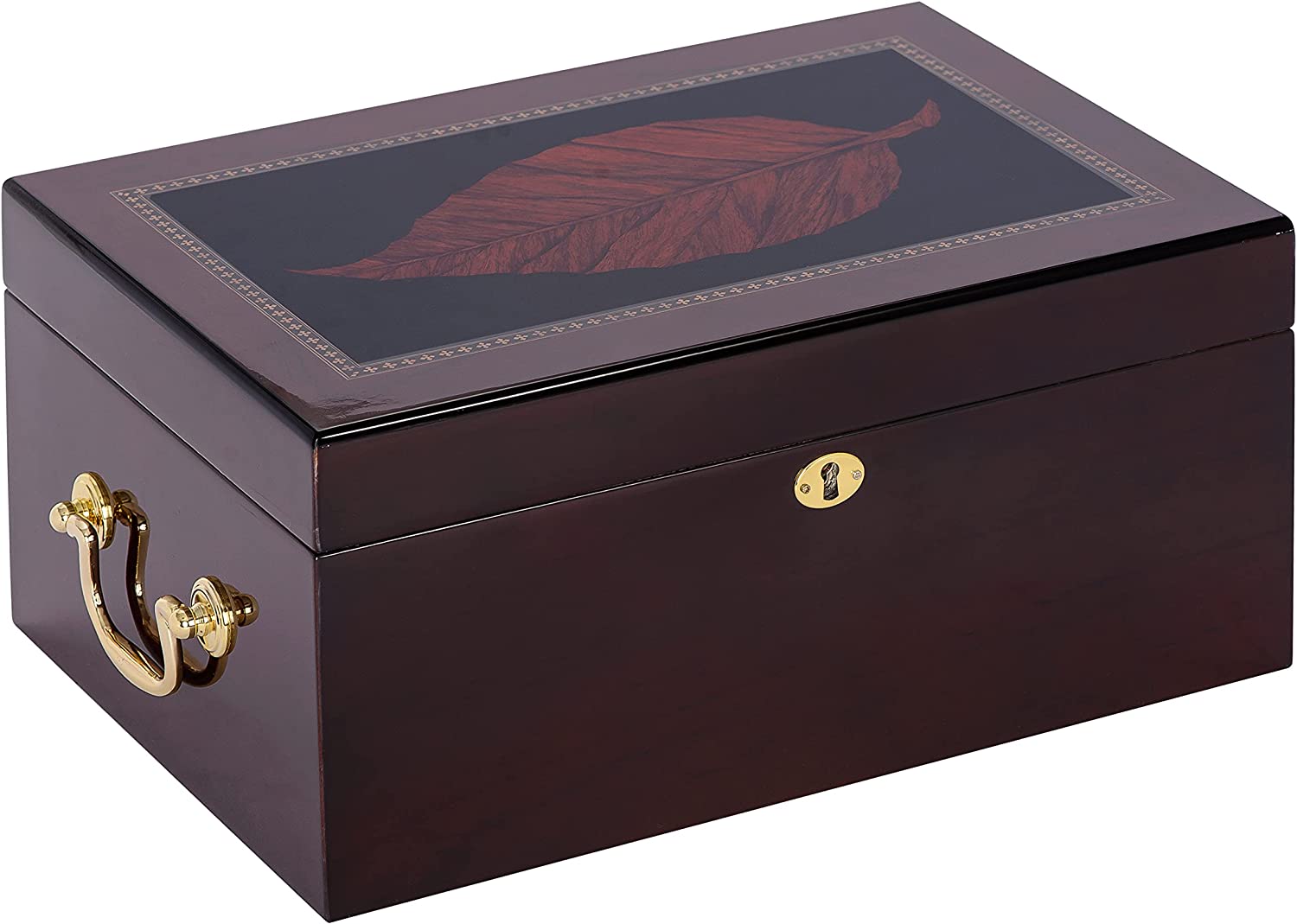 Trading Deauville 100 Cigar Humidor, High Gloss with Tobacco Leaf Inlay ...