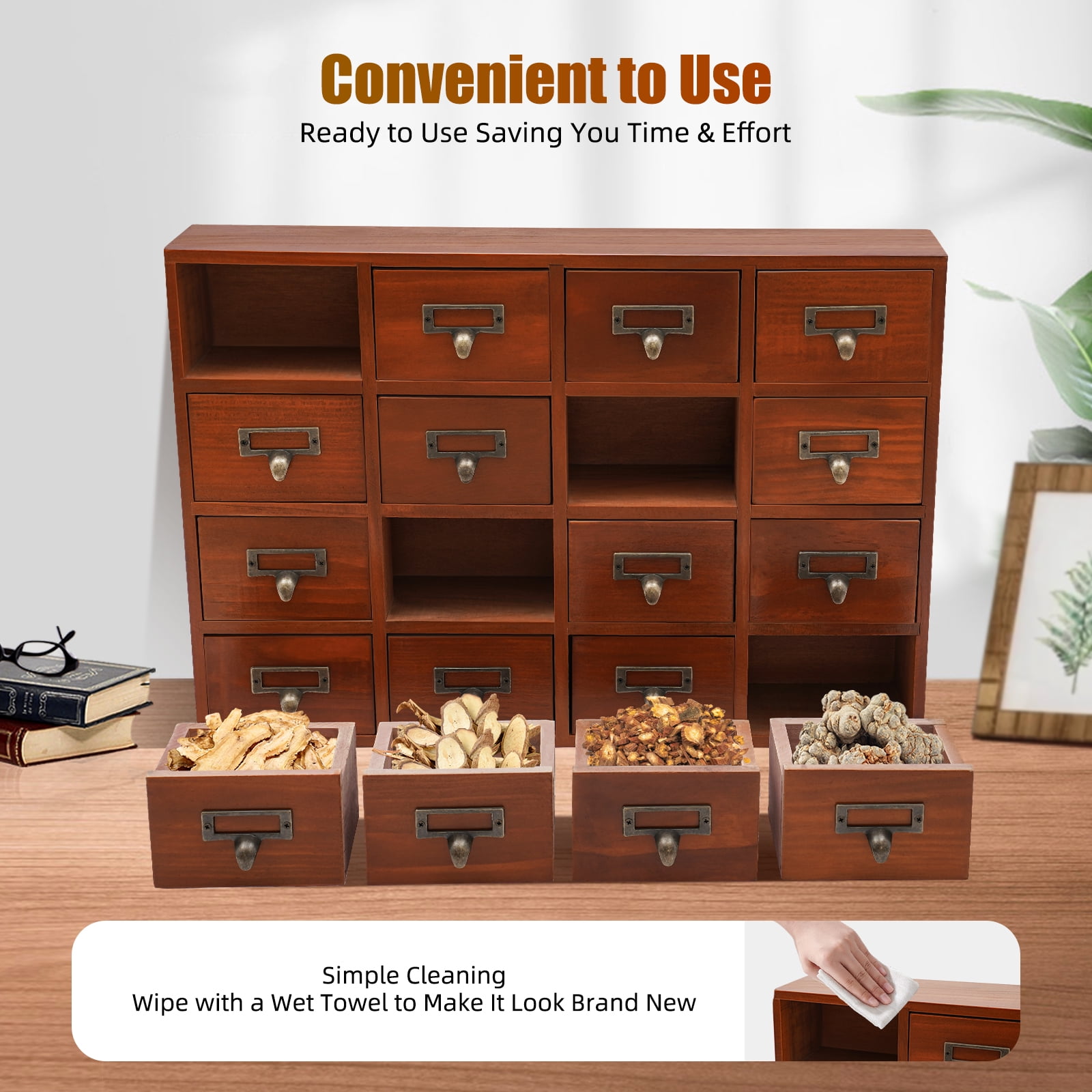 Traditional 16 Drawers Wood Apothecary Chest Storage Cabinet Vintage ...