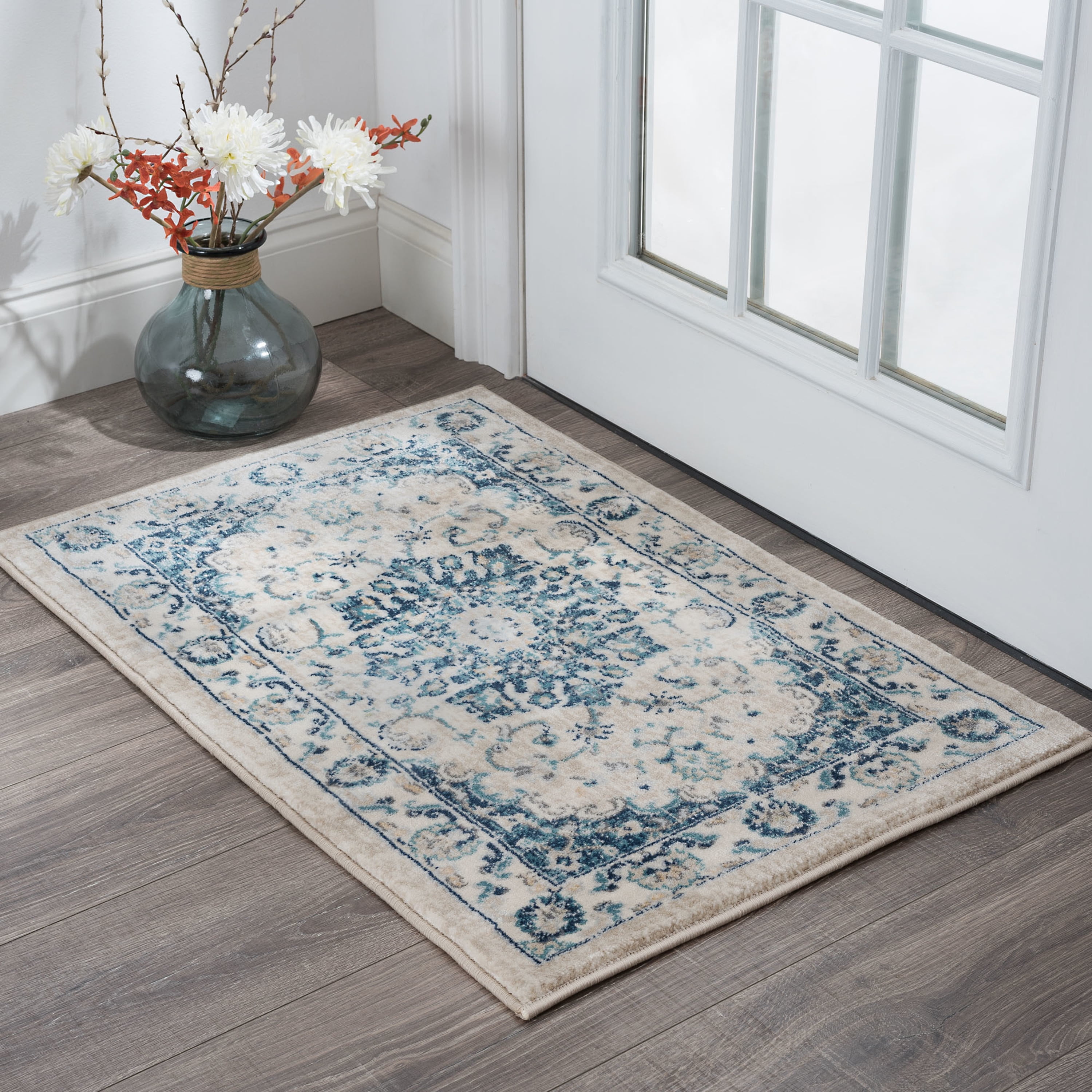 Traditional 2x3 Area Rug (2' x 3') Medallion Cream, Blue Indoor Scatter ...