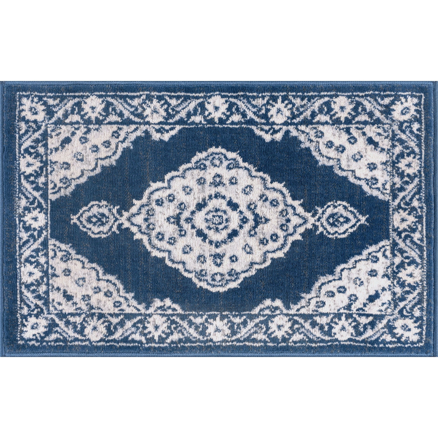 Traditional 2x3 Area Rug (2' x 3') Medallion Navy, Cream Indoor Scatter ...