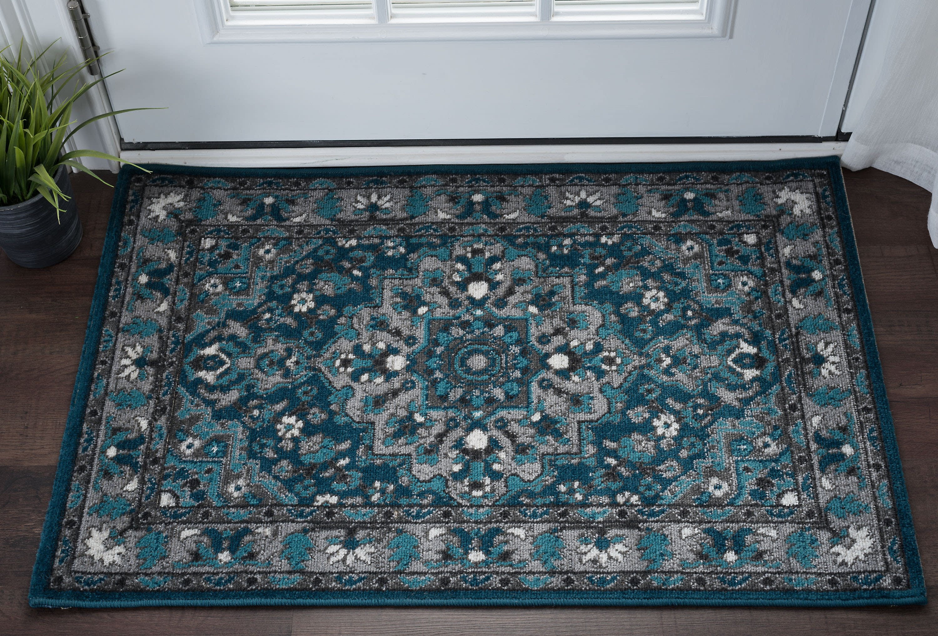 Bliss Rugs Traditional 2x3 Area Rug Blue Teal Polypropylene Jute Accent ...