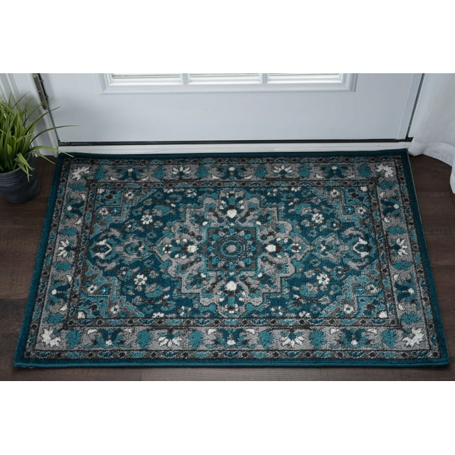Traditional 2x3 Area Rug (2' x 3') Oriental Blue, Teal Indoor Scatter ...