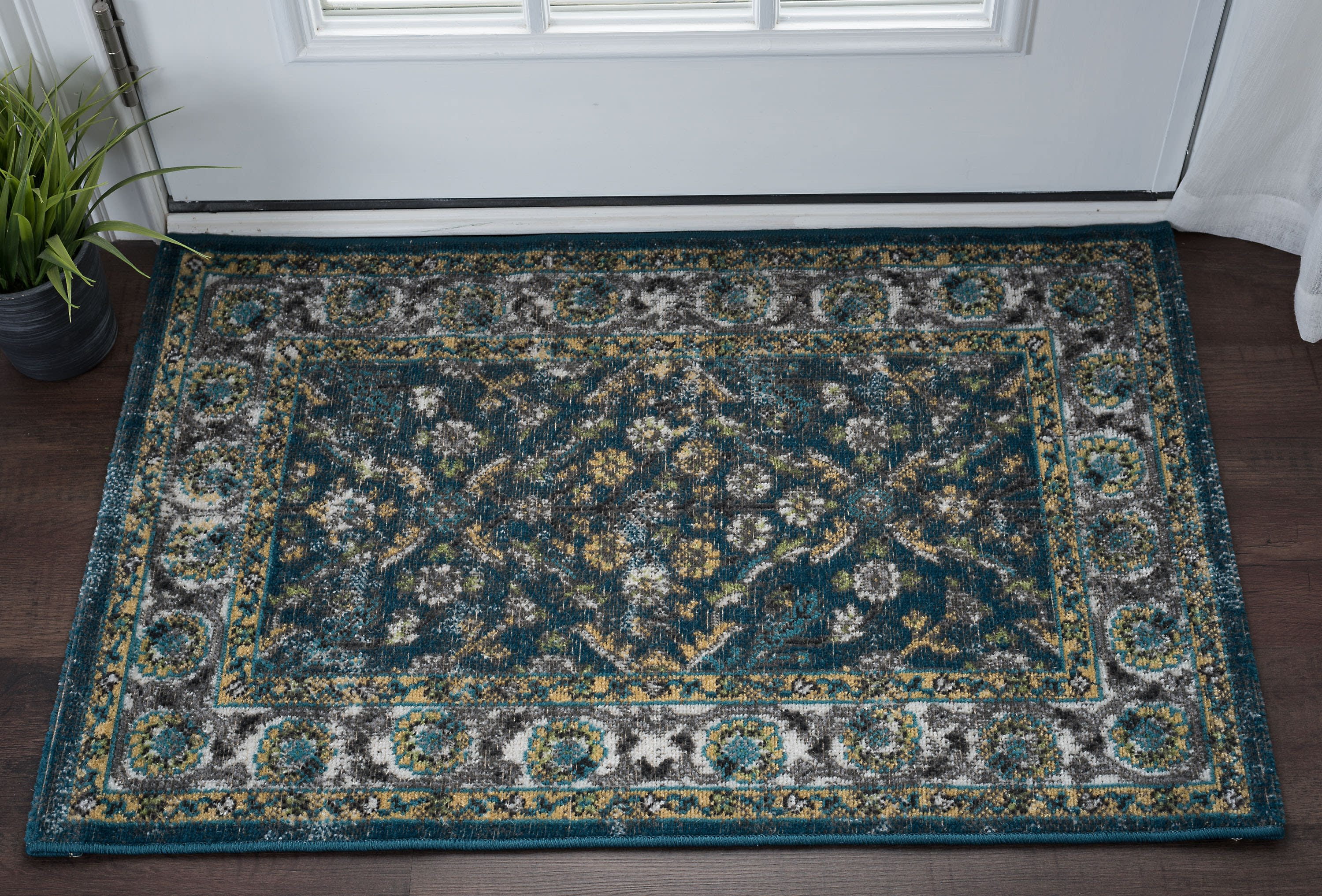 Bliss Rugs Traditional 2x3 Area Rug Navy Teal Polypropylene Accent Room ...