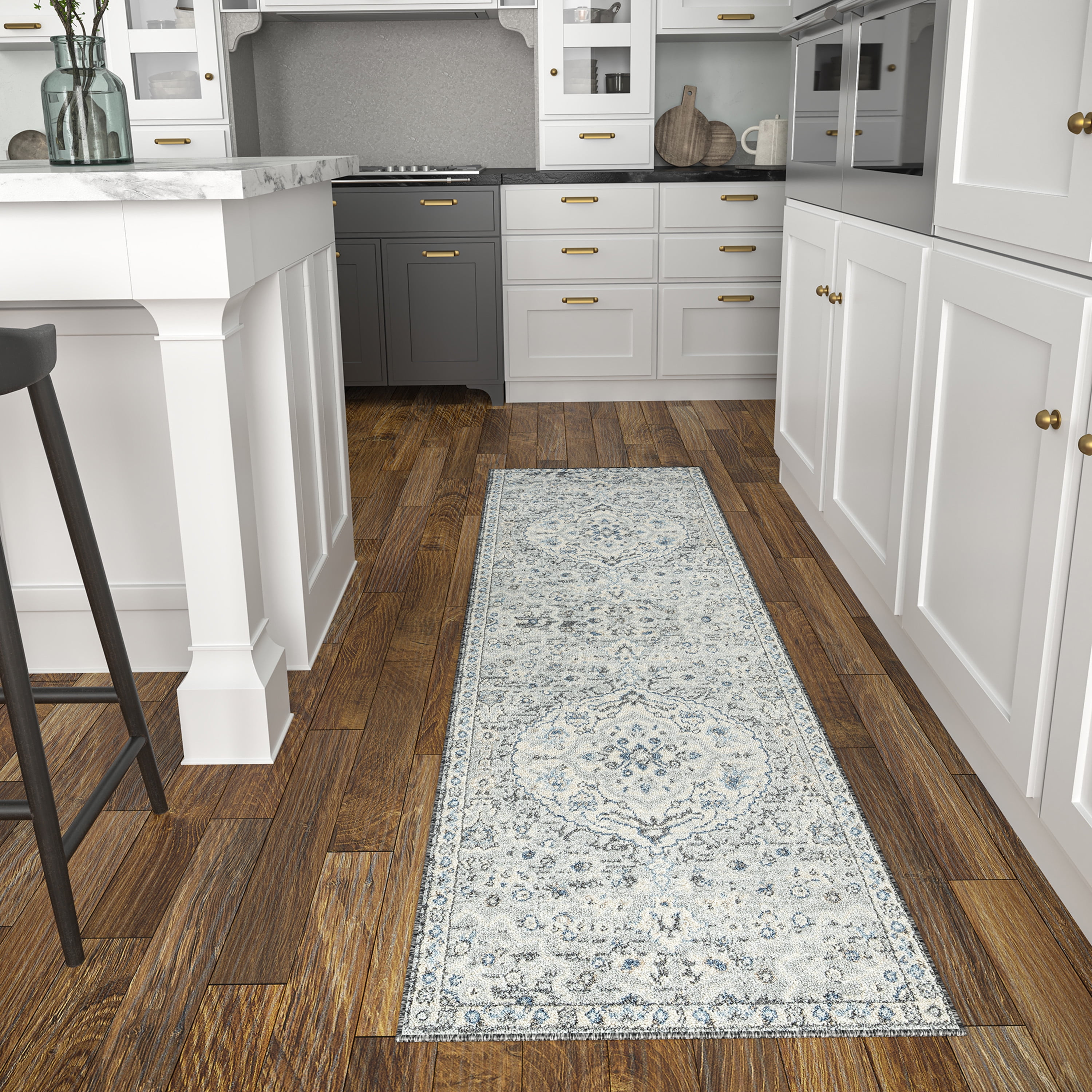 Traditional 2x8 Area Rug (2'3'' x 7'3'') Medallion Gray, Gray Indoor ...