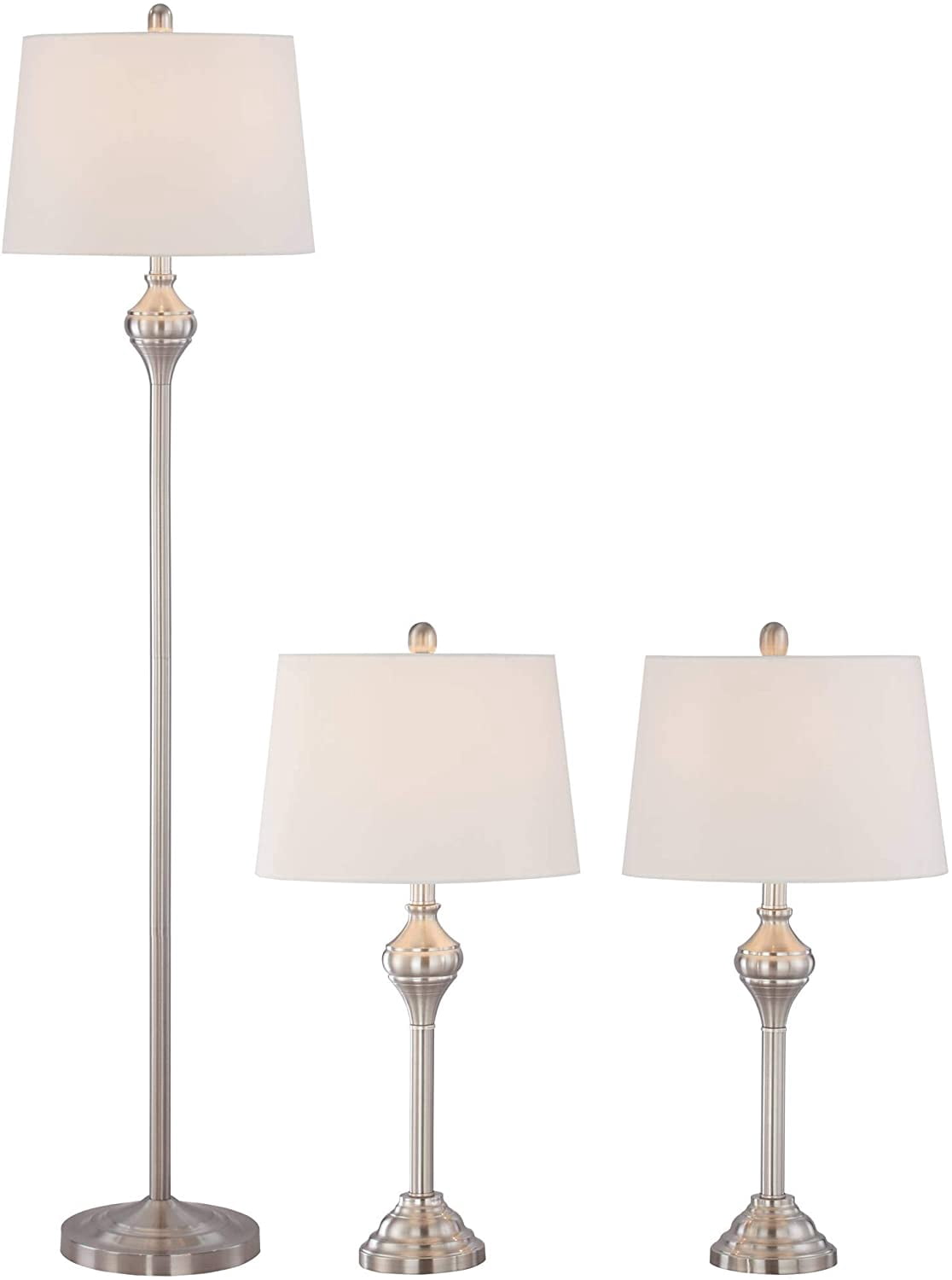 Traditional 3 Piece Table Floor Lamp Set Brushed Nickel Metal White ...