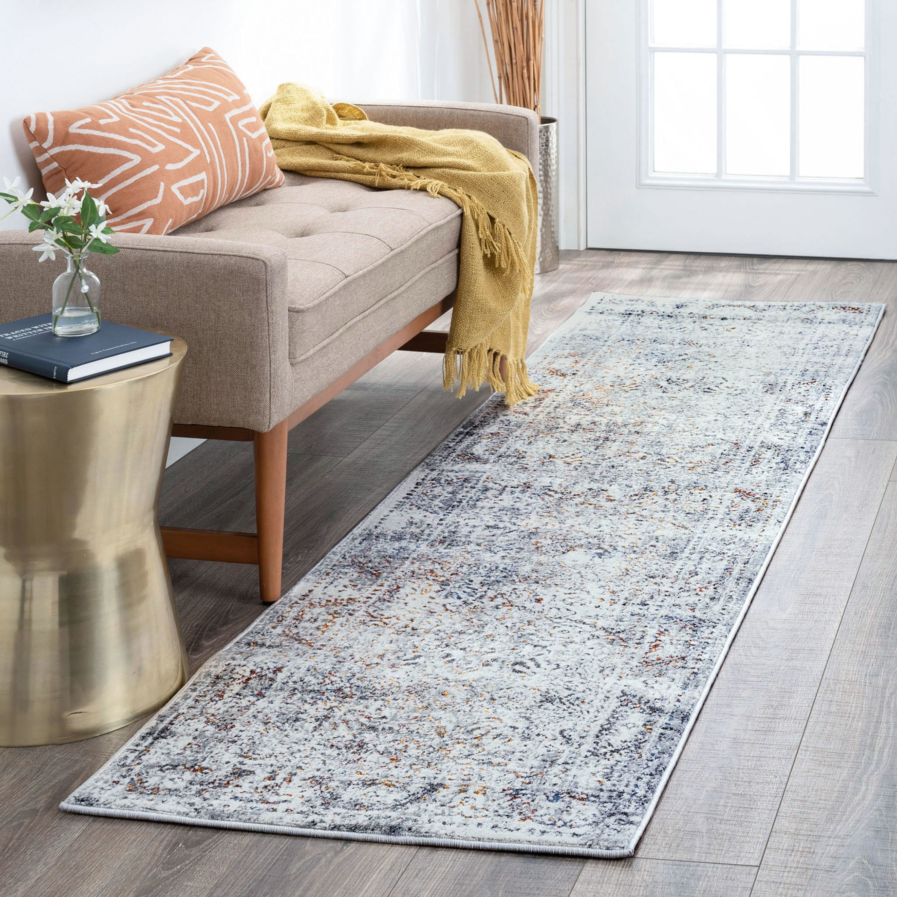 Traditional 3x10 Area Rug (2'7'' x 9'10'') Damask Gray, Teal Indoor ...