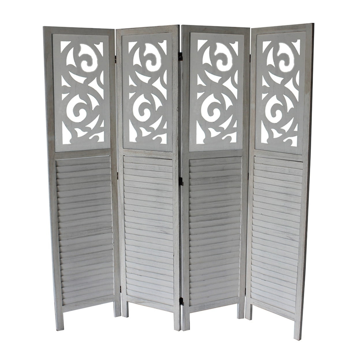 Traditional 4 Panel Room Divider with Slat Panelling, Gray- Saltoro ...