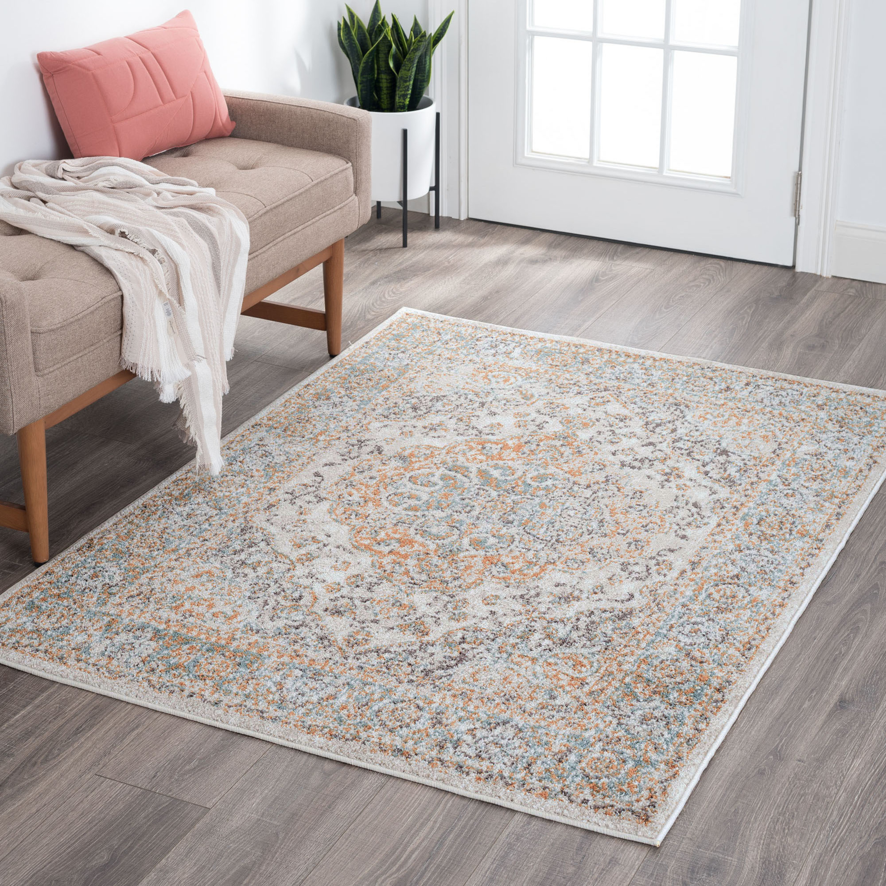 Traditional 4x6 Area Rug (4' x 5'3'') Medallion Terra, Aqua Indoor ...
