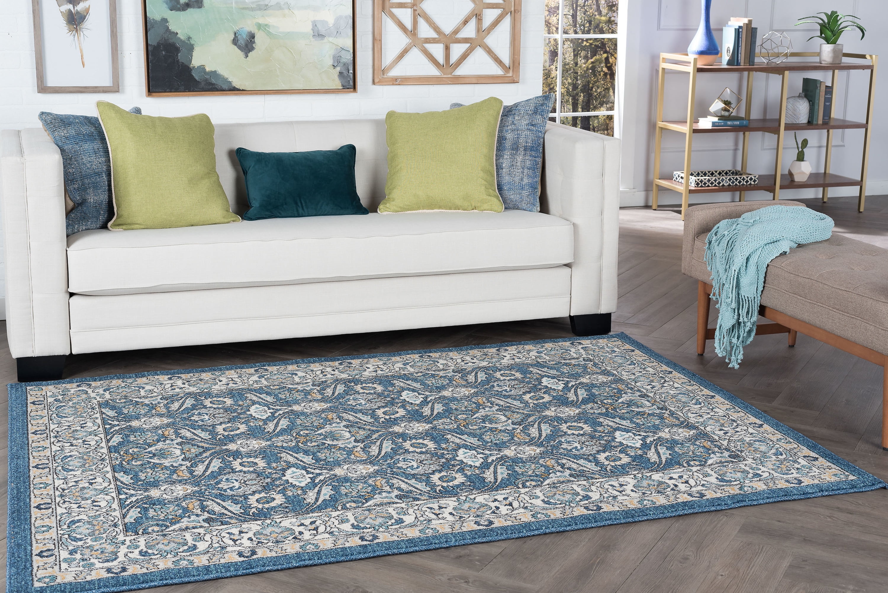Traditional 5x8 Area Rug (5'3'' x 7'3'') Oriental Navy, Gray Living ...
