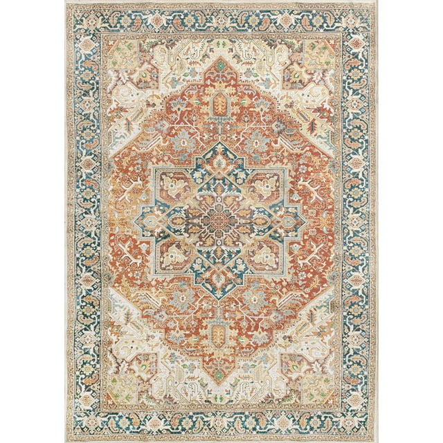 Traditional Chenille Finish Area Rug 5x8 Rust Cream - Walmart.com