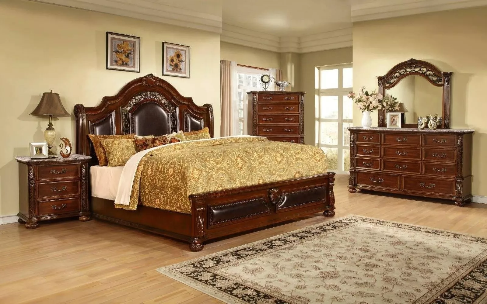 Traditional 6 Pc Eastern King Size Bedroom Set, Solid Wood Bed Frame 2 ...