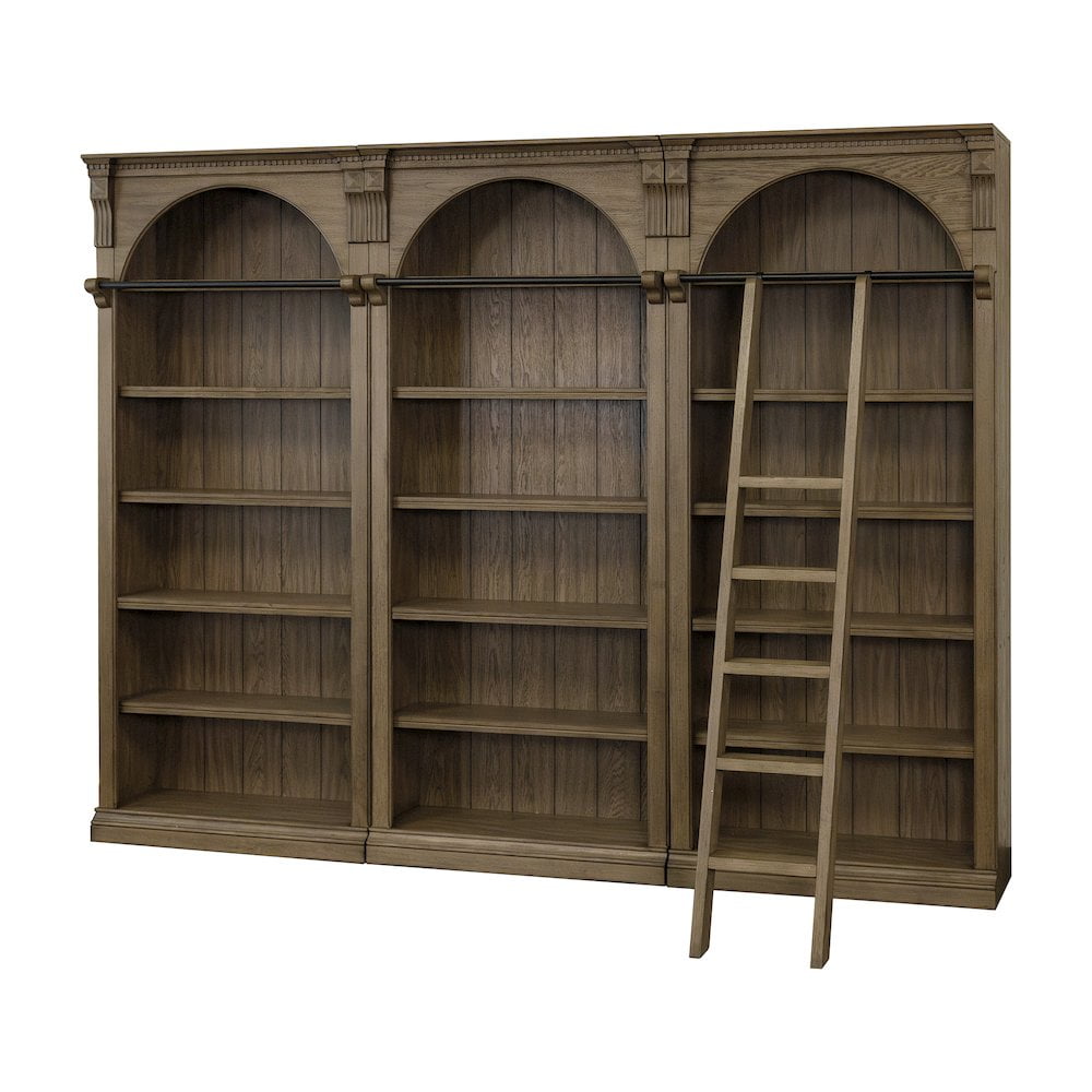 Stratton 8' Tall Wooden Arch Library Bookshelf with Decorative Ladder ...