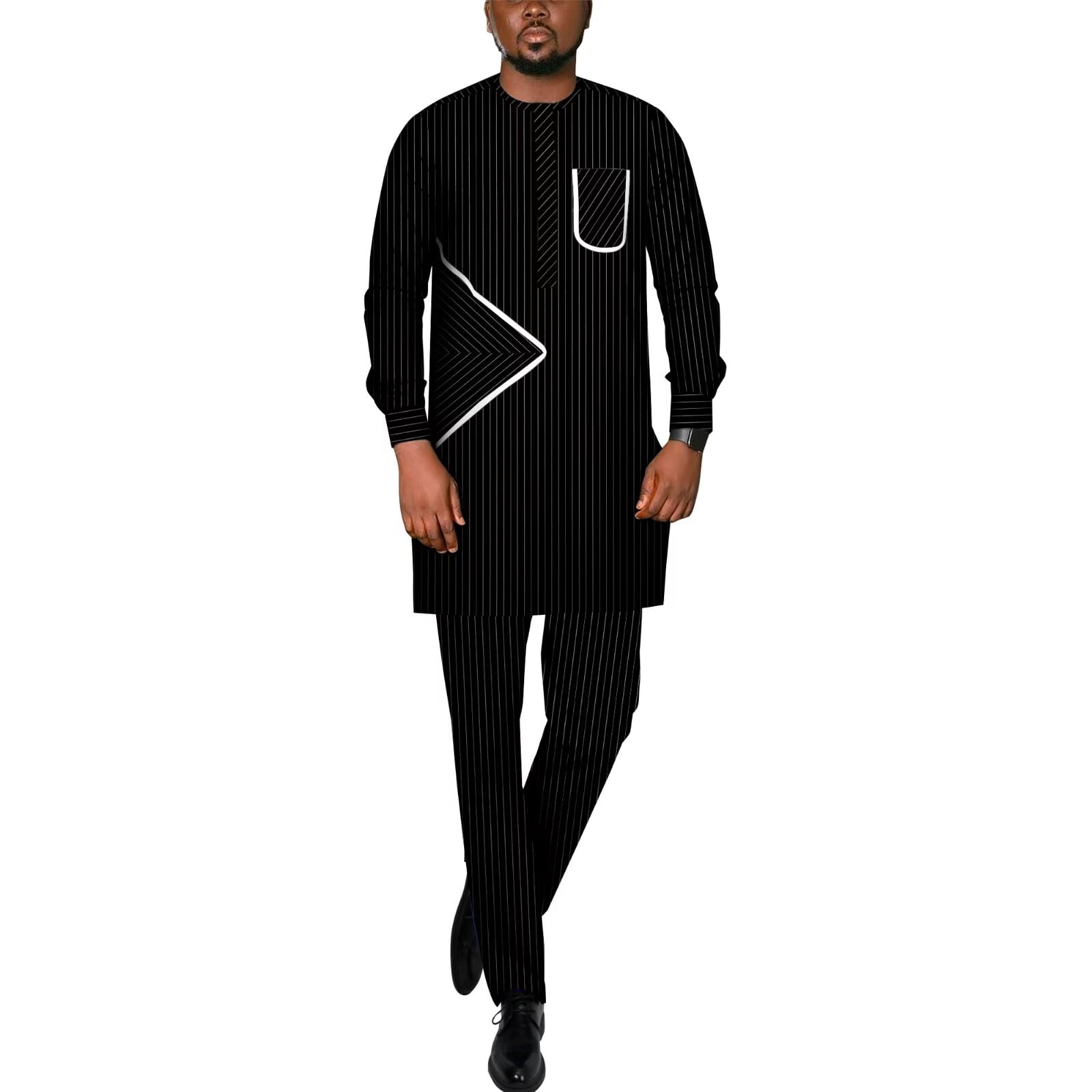 Traditional African Suit for Men Dashiki Stripe Tops and Pants 2pcs Set Party Wedding Evening ...
