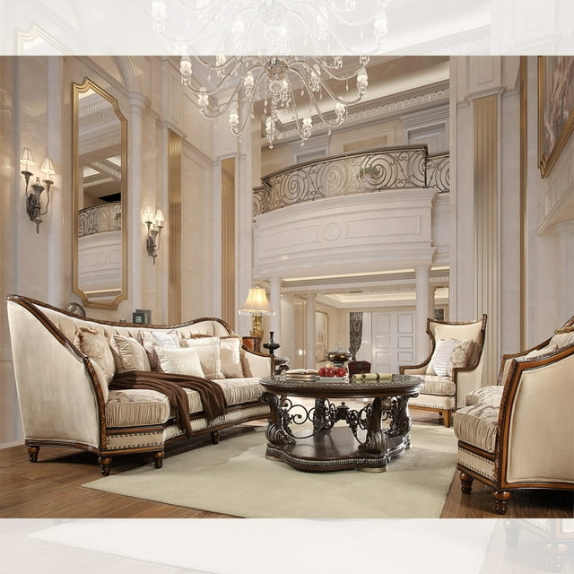 Traditional Antique Gold & Dark Oak 3Pcs Sofa Set By Homey Design HD ...