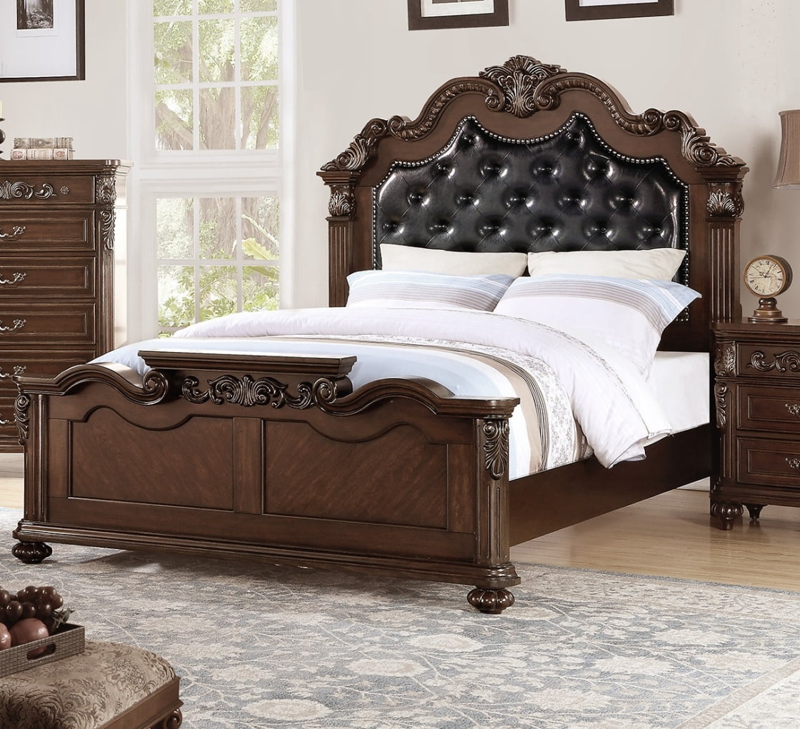 Traditional Antique Queen Size Bed, Wooden Bedframe with Luxury Tufted ...