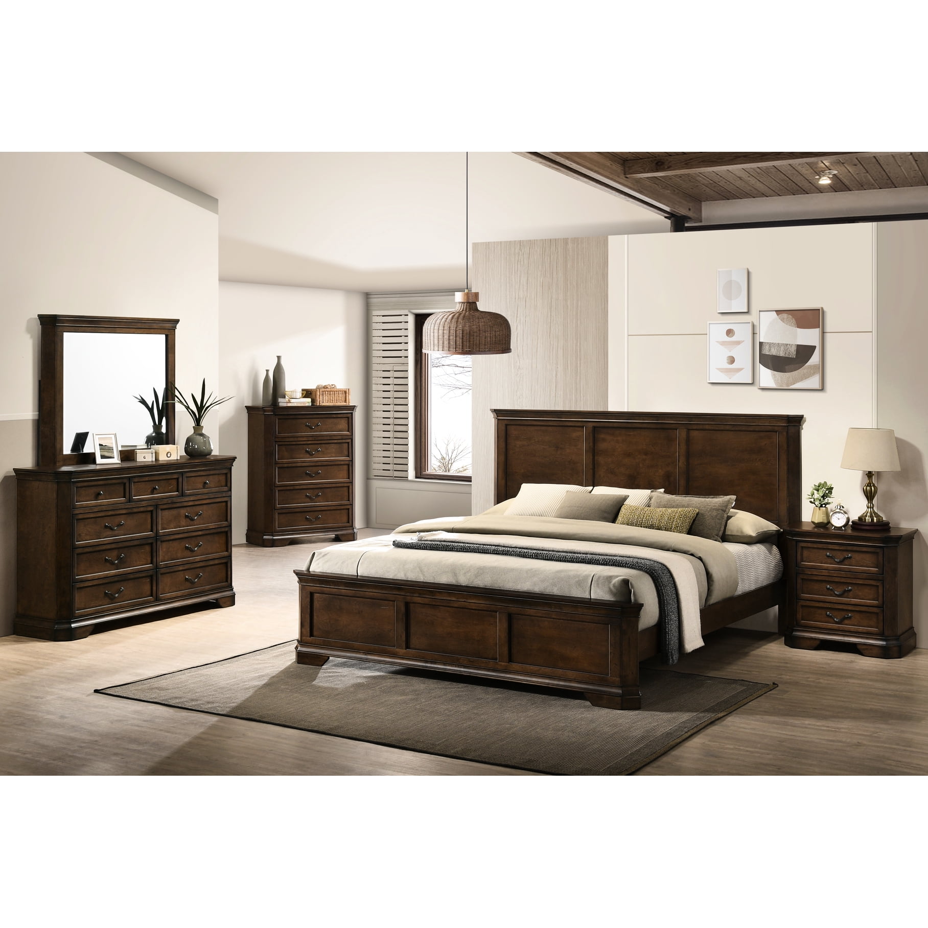 Traditional Antique Walnut Bedroom Suite For Queen Bed: Bed, Dresser ...