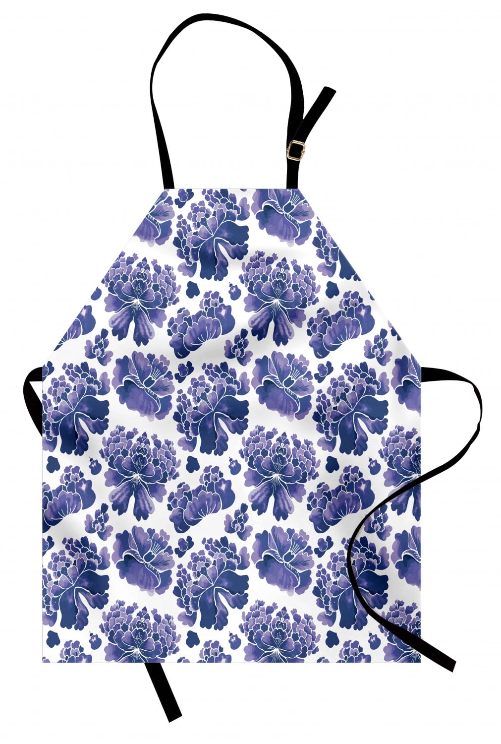 Traditional Apron Watercolor Chinese Ethnic Lotus Purple Mallow Flowers ...