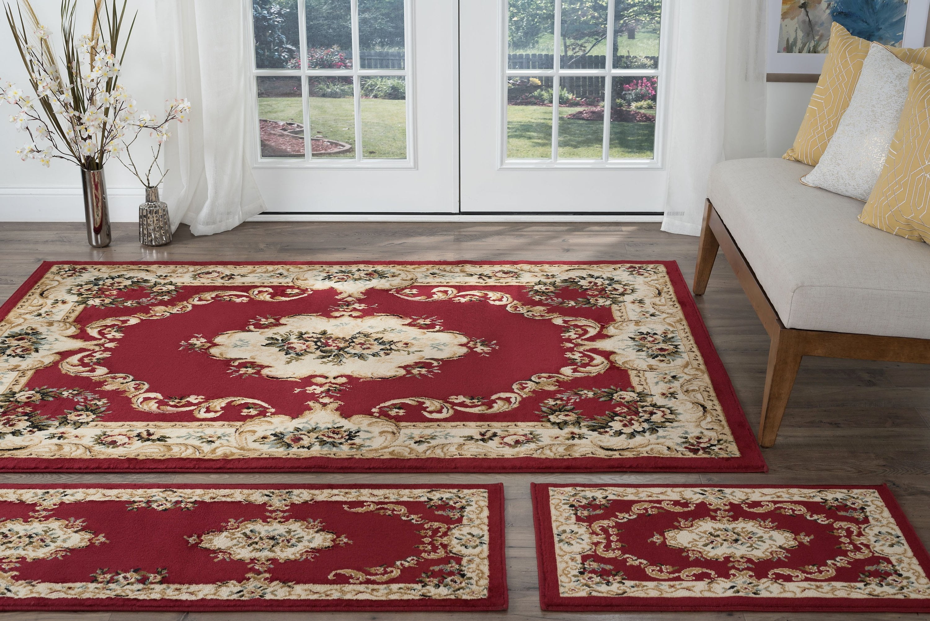 Traditional Area Rug - Floral Red, Beige - Walmart.com