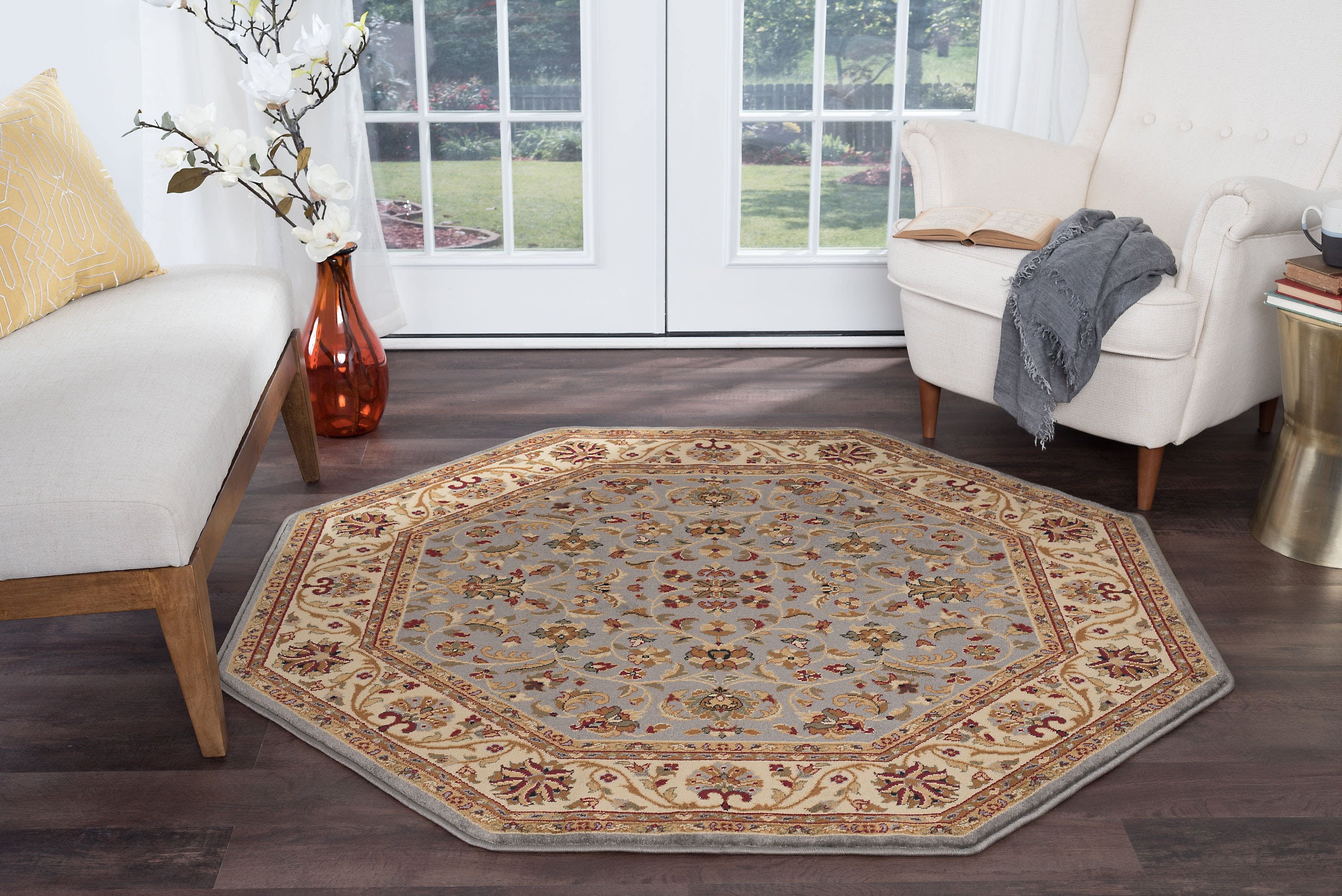 Traditional Area Rug - Blue Beige Octagon - Walmart.com