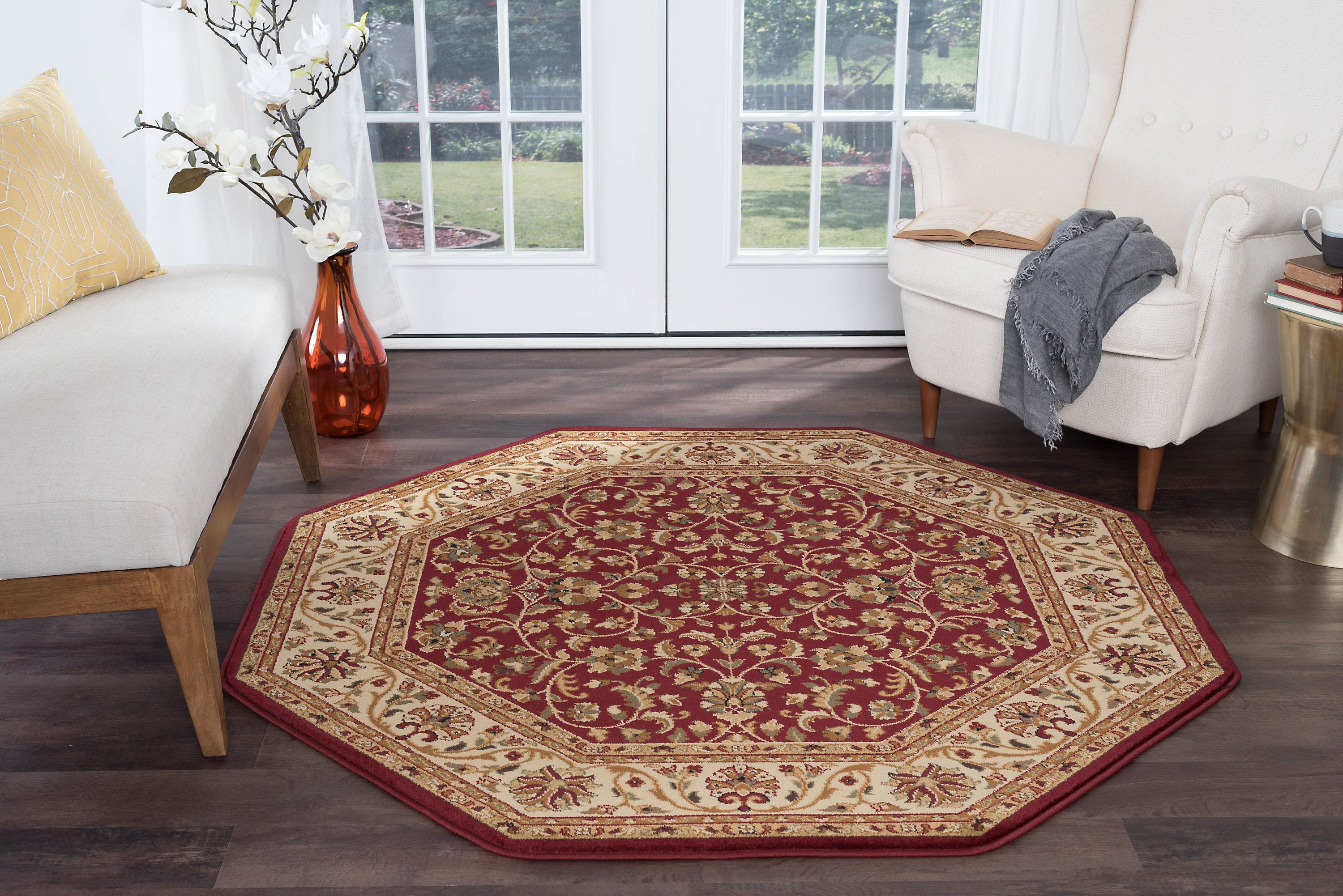 Traditional Area Rug (5'3'' Octagon) Border Red, Beige Indoor Octagon ...