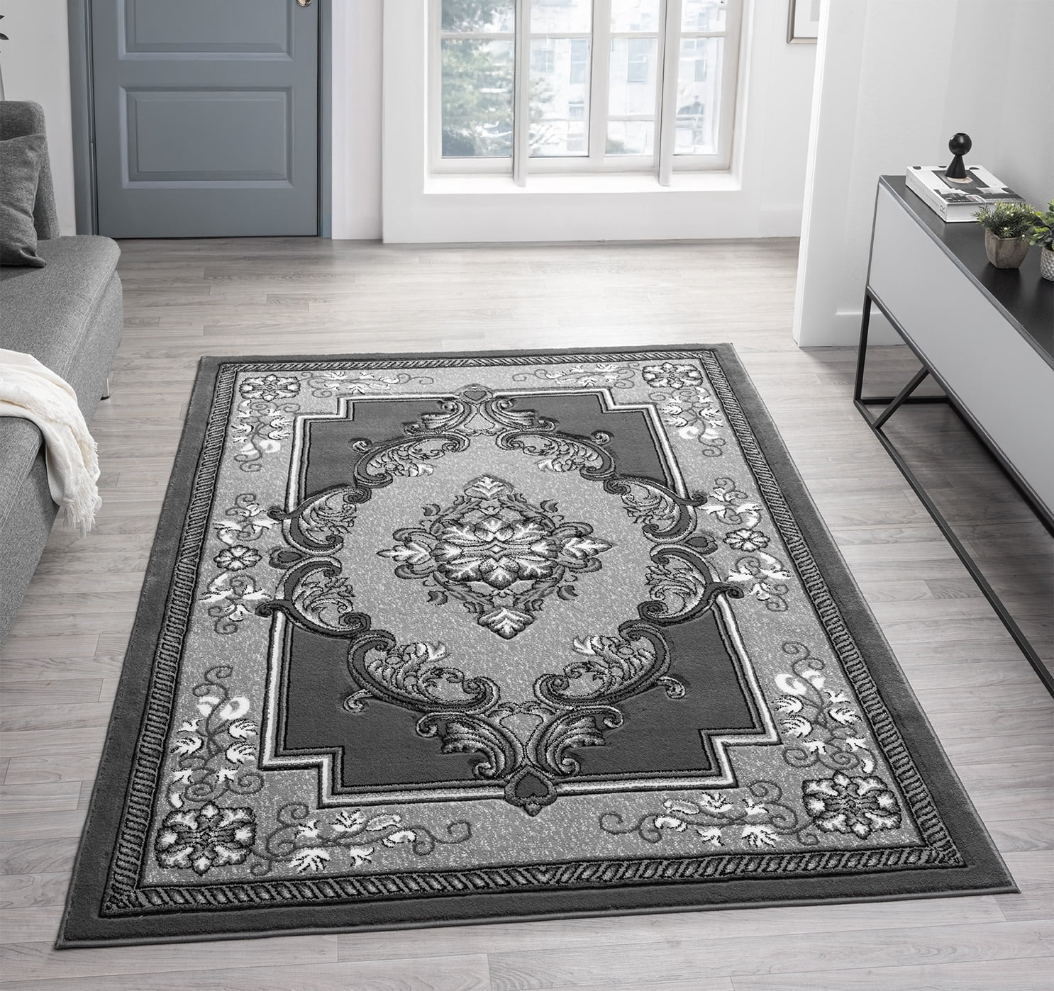 Planet Rugs Oriental Floral Gray Loomed Area Rug 8' x 10' Stain ...