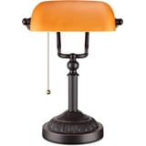 Traditional Bankers Lamp with Pull Chain Switch, Amber Glass Shade ...